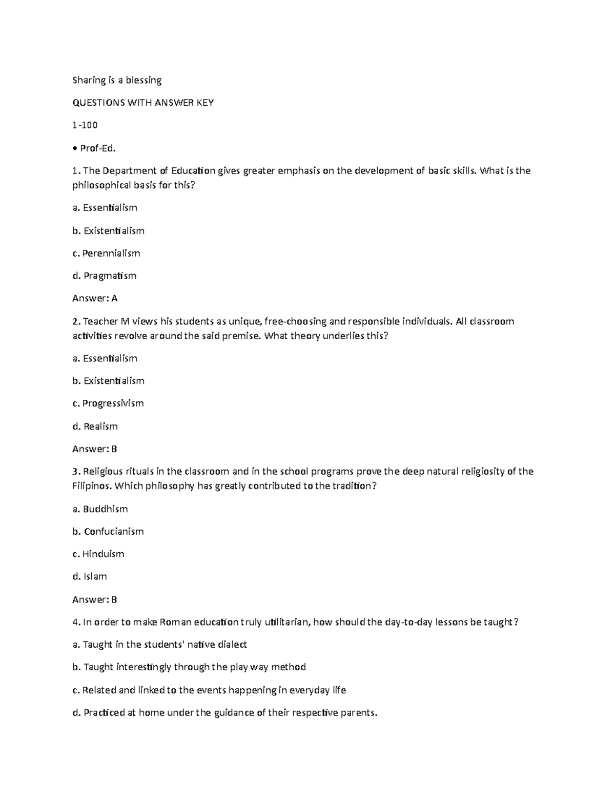 Profed - Make study easy - Sharing is a blessing QUESTIONS WITH ANSWER ...