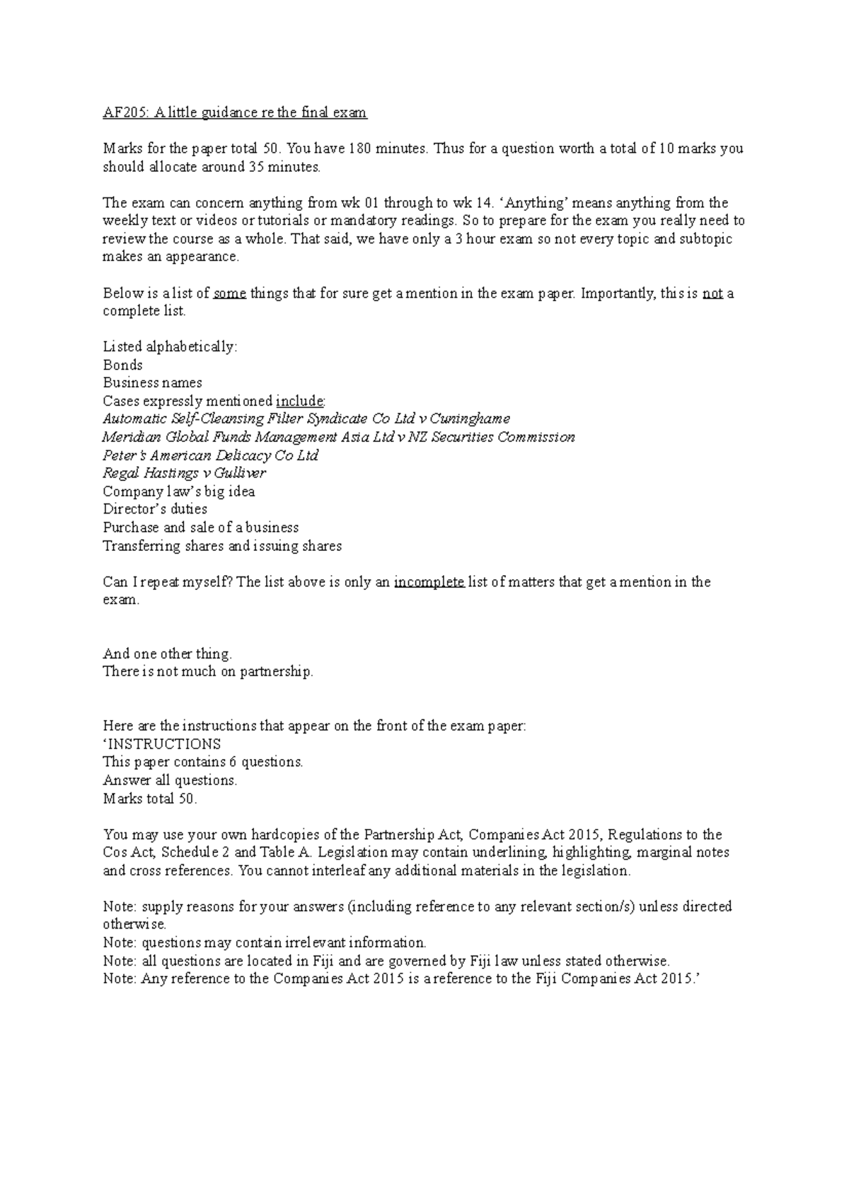 Guidance - Practical - AF205: A little guidance re the final exam Marks ...