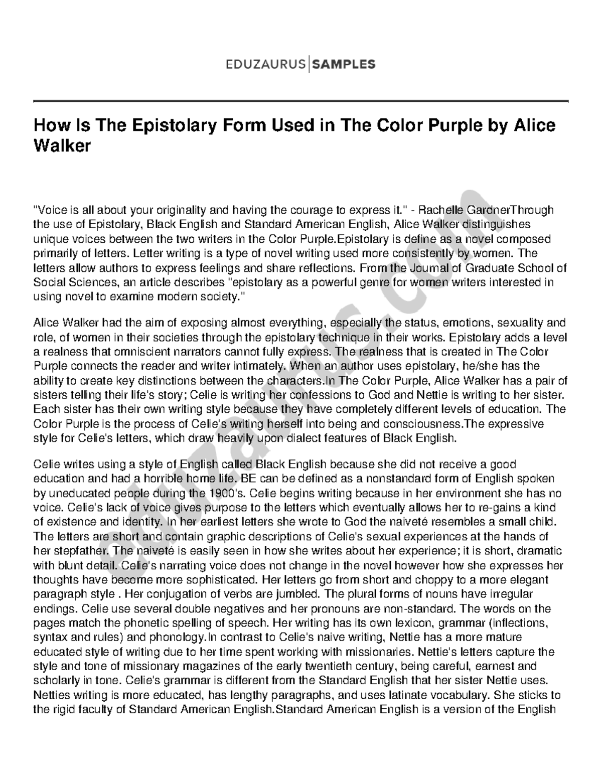 How Is The Epistolary Form Used in The Color Purple by Alice Walker ...