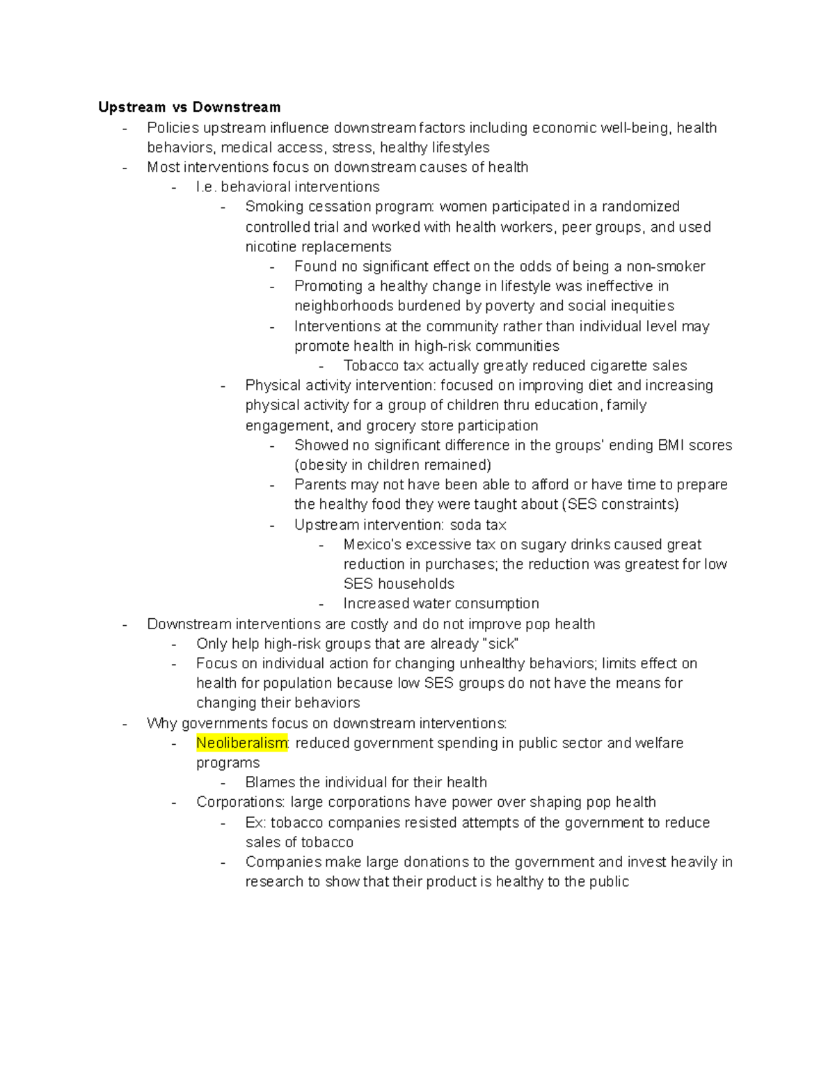 SOC 230-Interventions - Upstream vs Downstream - Policies upstream ...