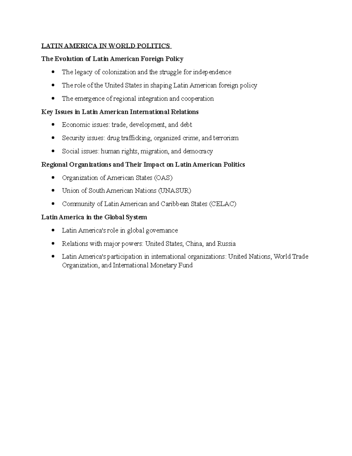 PCS Latin America IN World Politics Notes 1 - LATIN AMERICA IN WORLD ...
