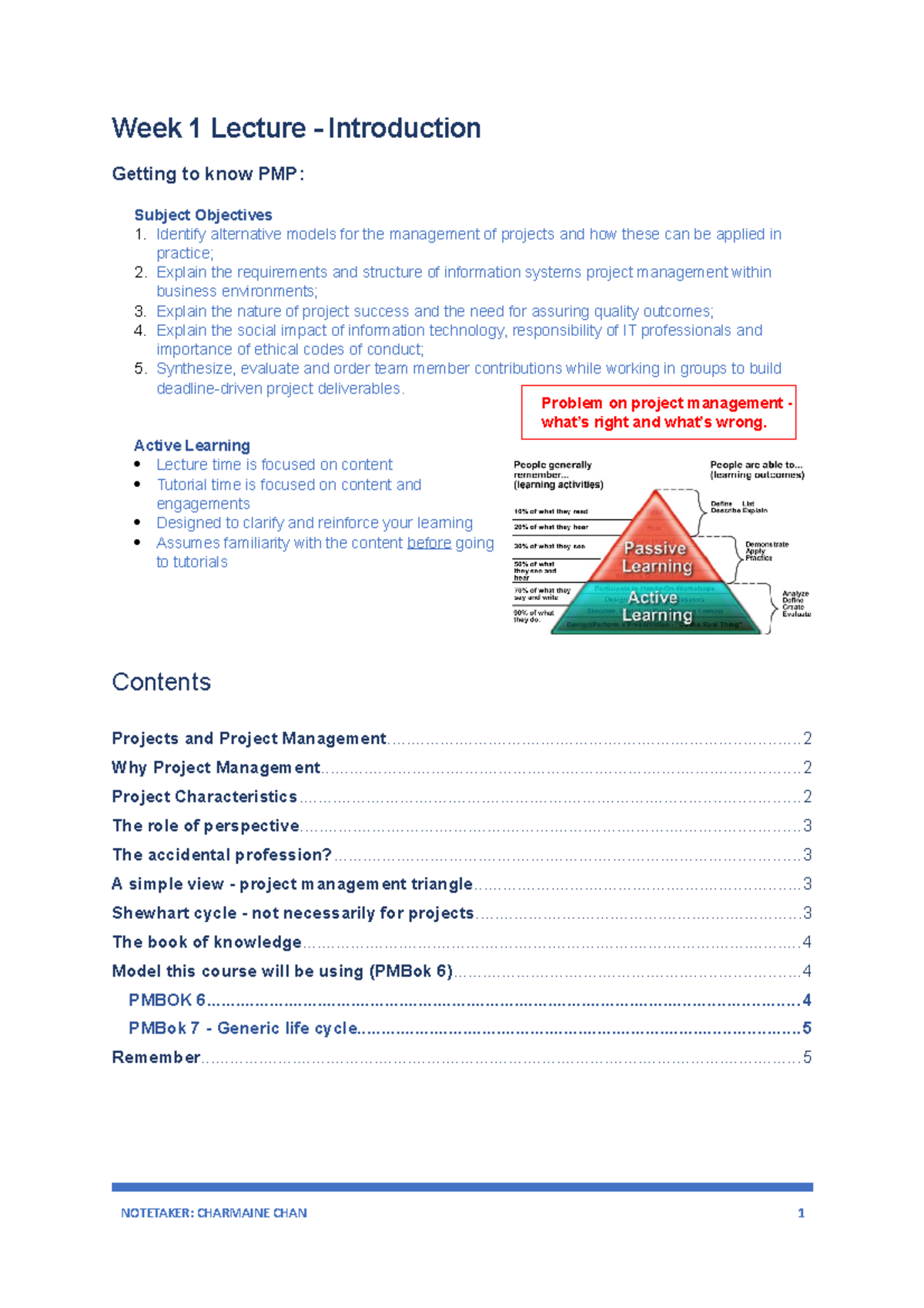 Week 1 Lec - 31272 Project Management and the Professional - 07 Aug 2023 - Week 1 Lecture ...