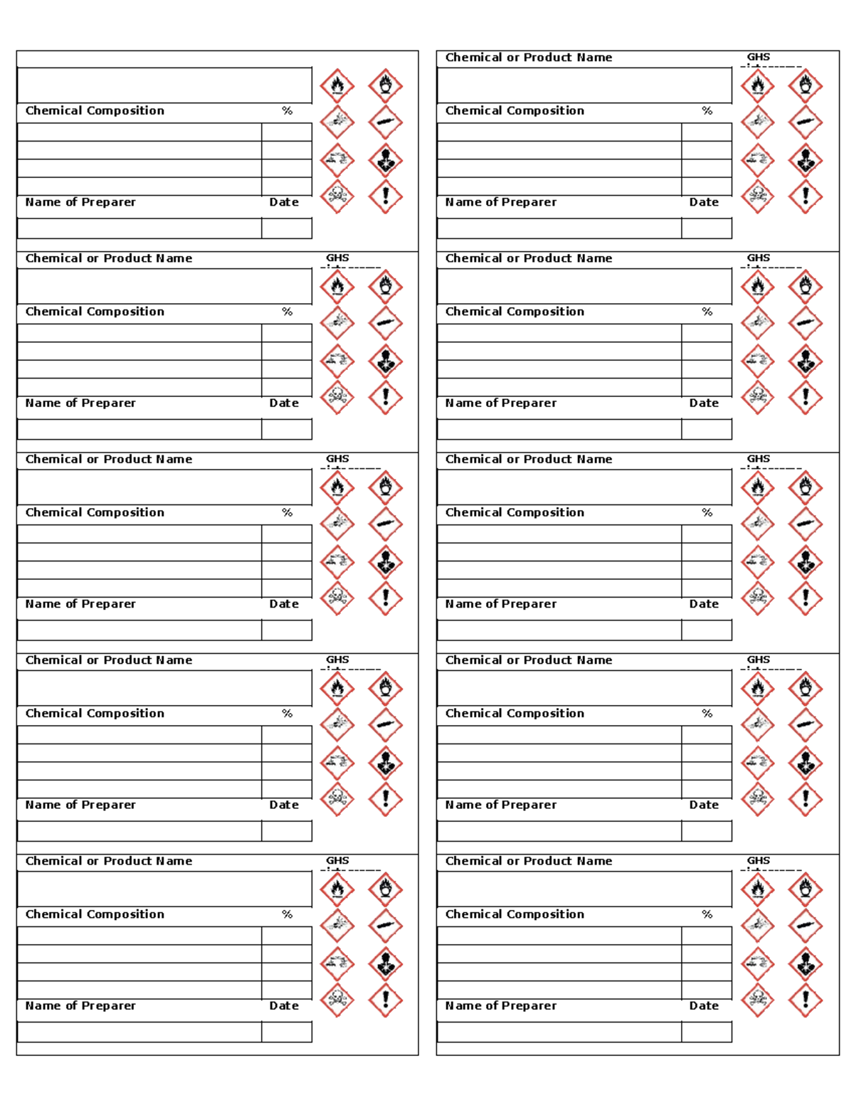 Secondary chemical label C - Chemical Composition % Name of Preparer ...
