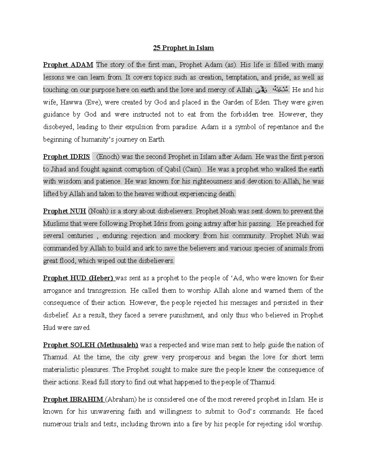 25 Prophet in Islam - 25 Prophet in Islam Prophet ADAM The story of the ...