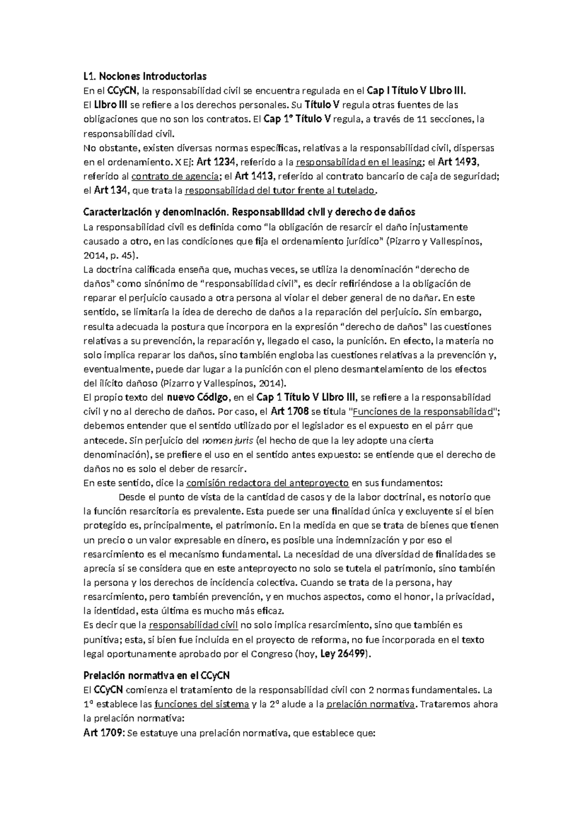 Derecho de Daños R1 - Resumen realizado con las lecturas del SAM - L1 ...