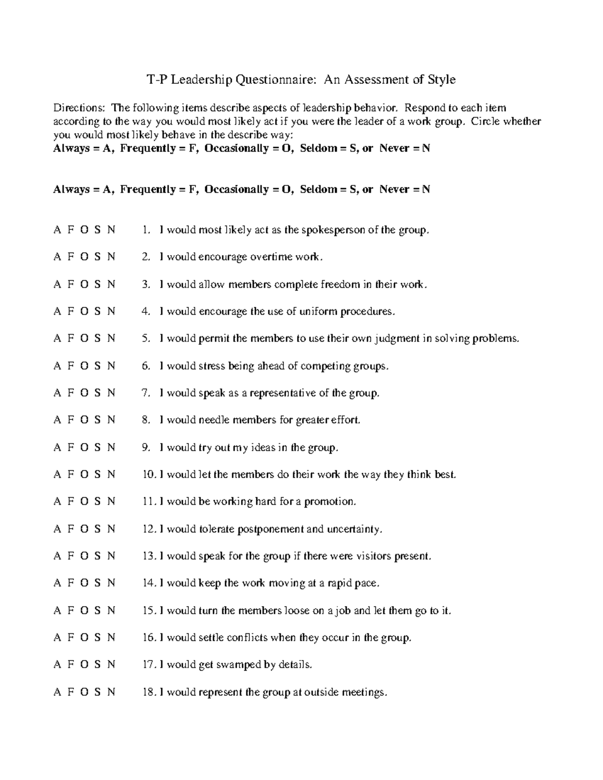 223769303 TP Leadership Questionnaire - T-P Leadership Questionnaire ...