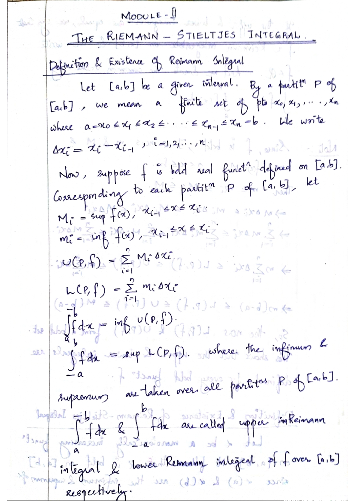 Reimann integral and related theorems - M.Sc.Mathematics - Studocu