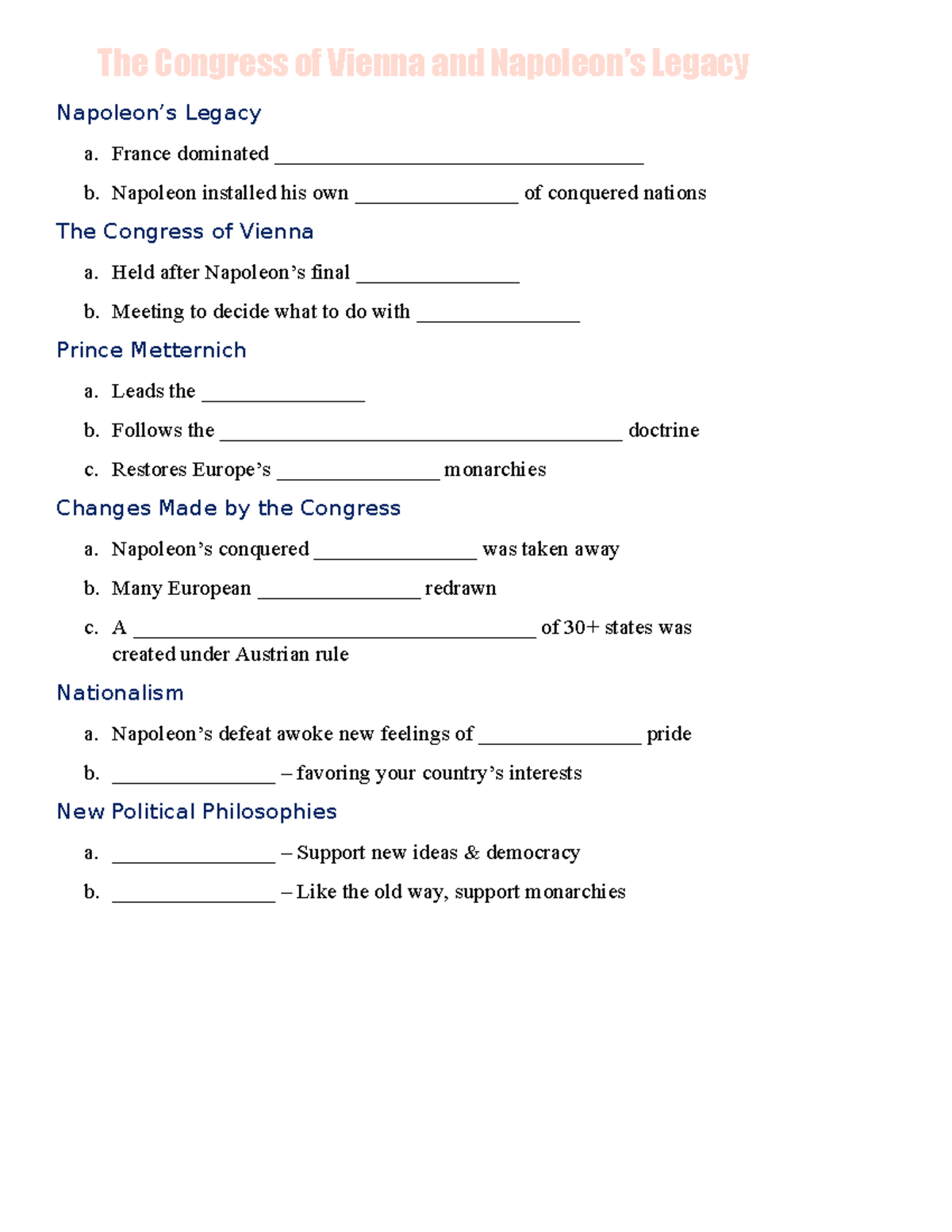 04 - Legacy of Napoleon Notes - The Congress of Vienna and Napoleon’s ...