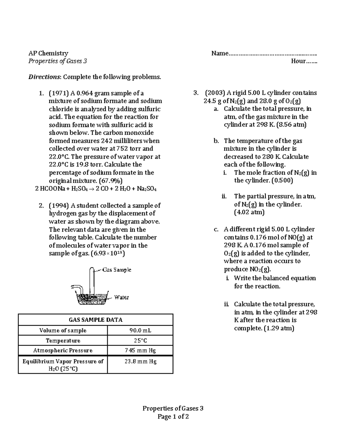 5.3 wkst (3)-1 - This is a first quarter assignment for gas laws ...
