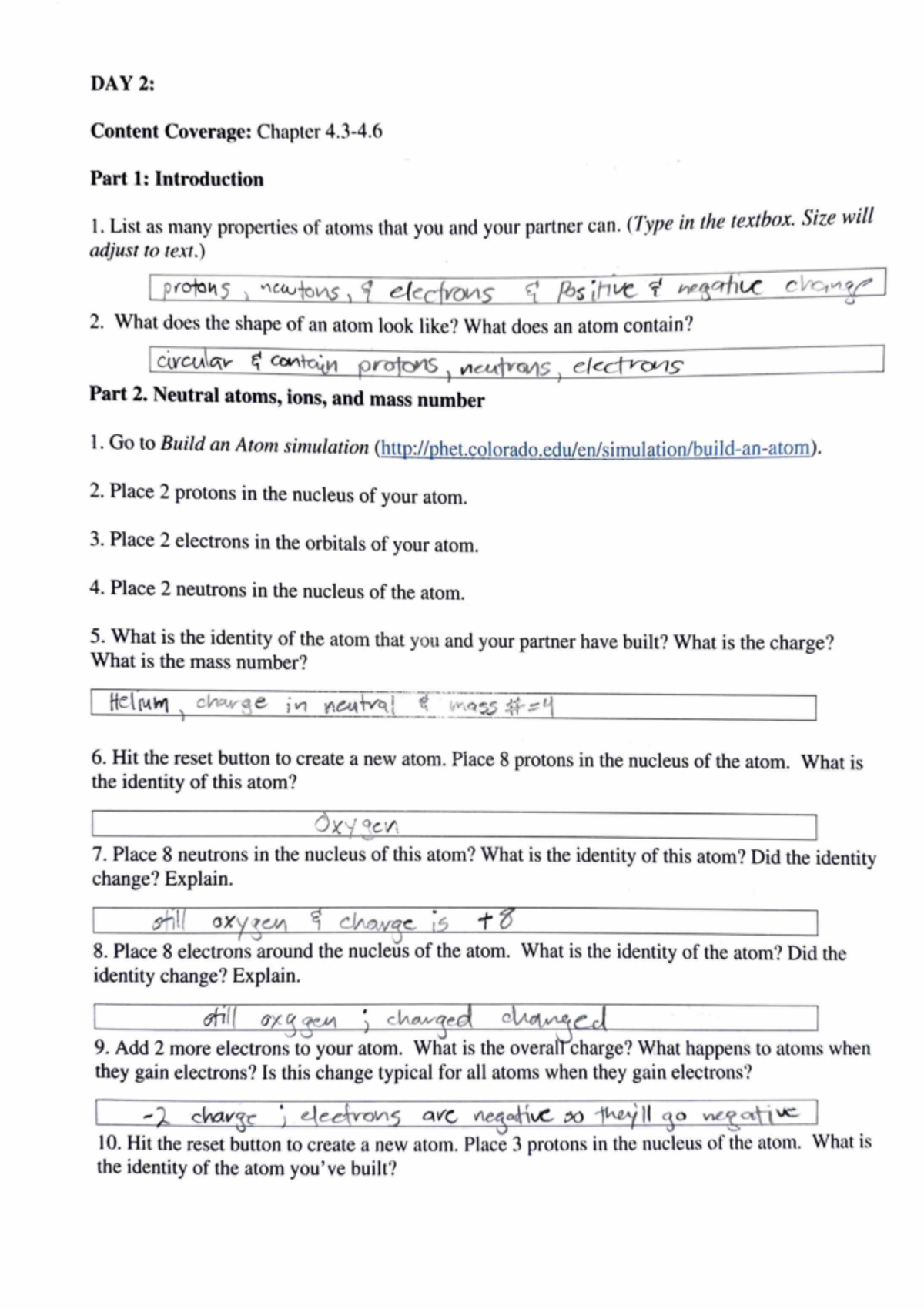 Chem atom activity - Chem anatomy lecture - DAY2: Content Coverage ...