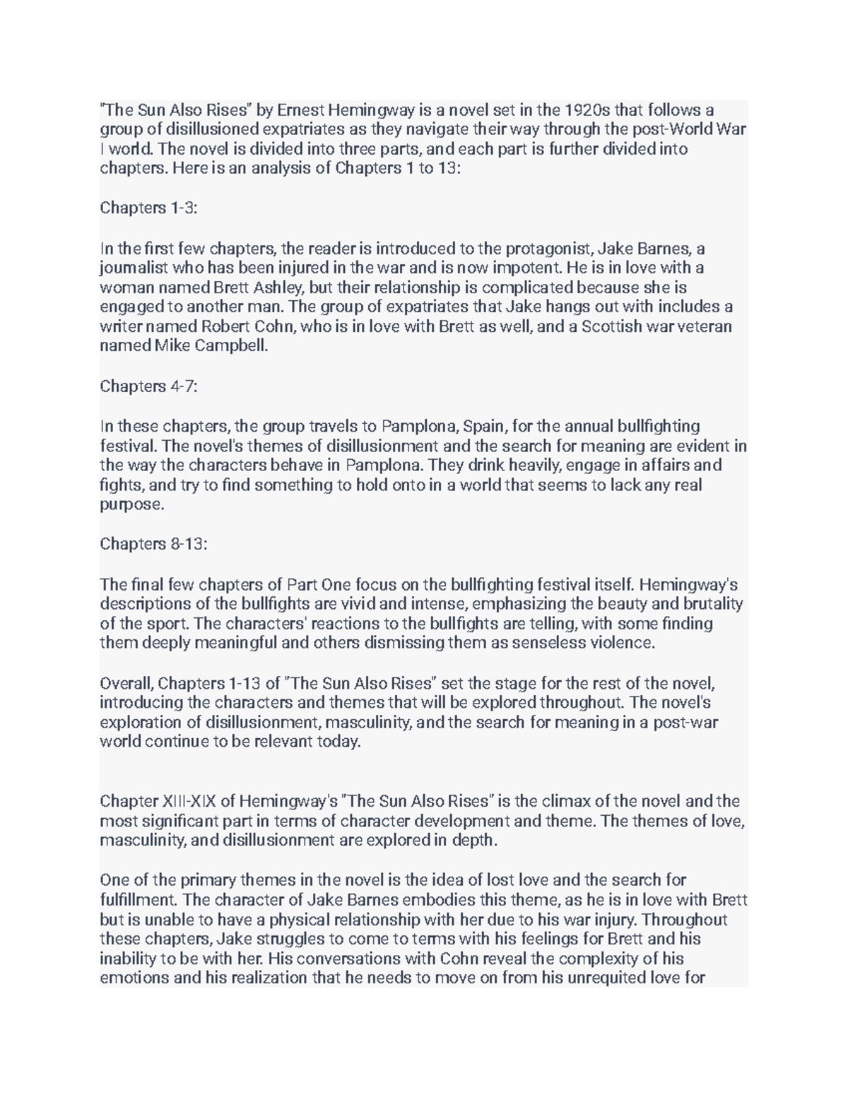 The Sun Also Rises Full Book Analysis - "The Sun Also Rises" by Ernest ...