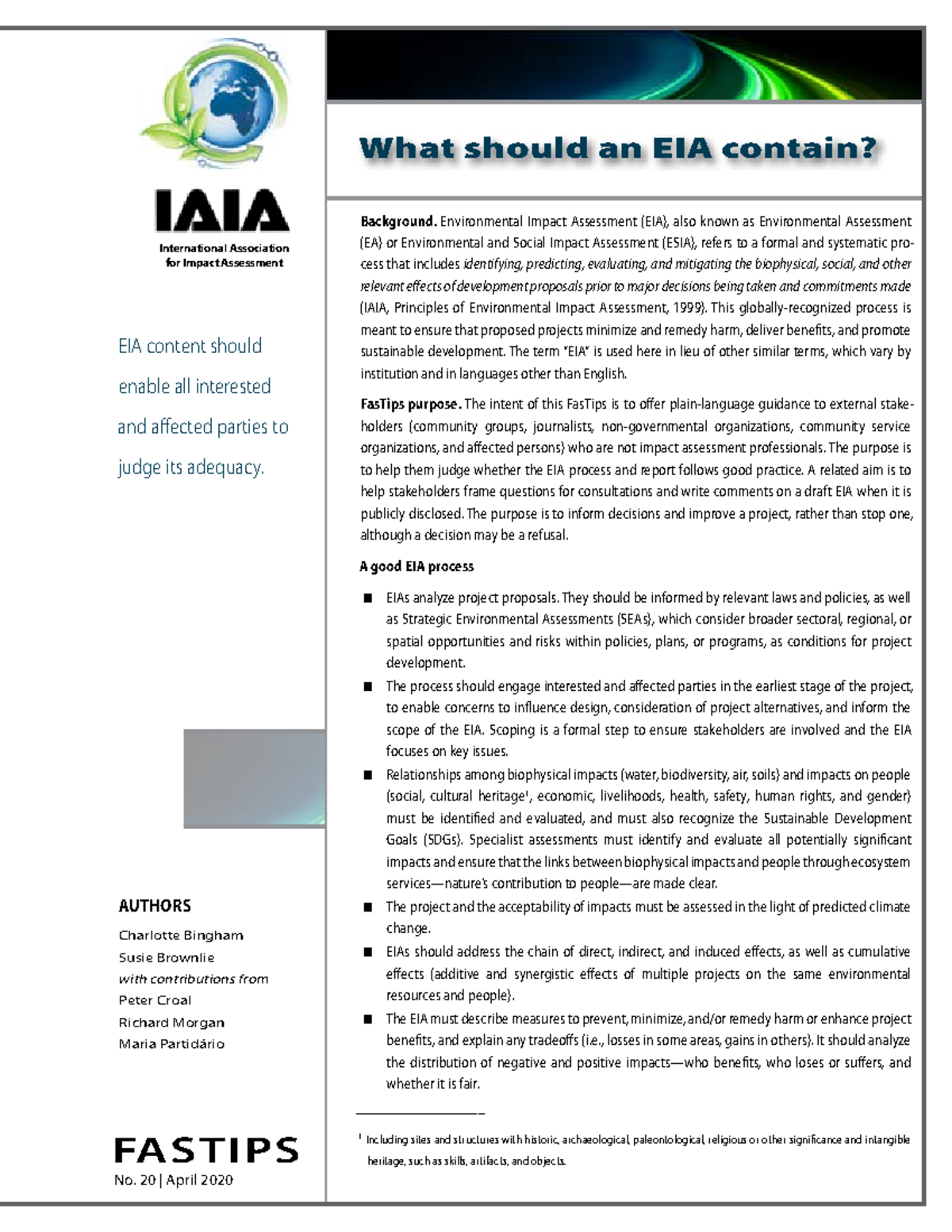 4. Fastips 20-What should an EIA contain - What should an EIA contain? Background. Environmental ...