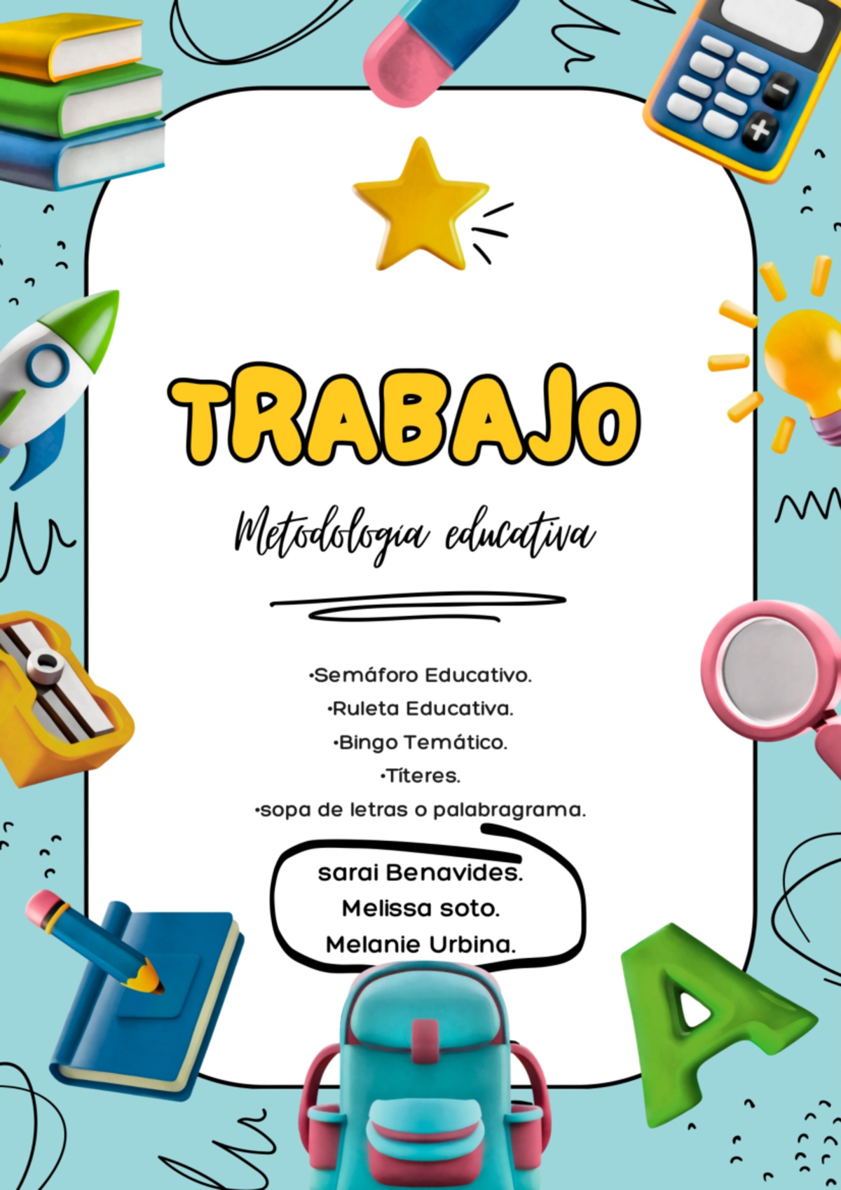 Página de Portada Carátula Proyecto Escolar 3D Doodle Multicolor - 1 ...