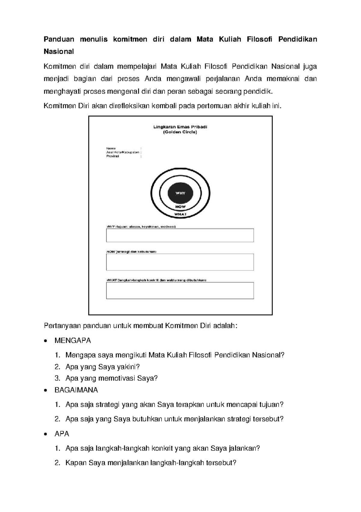 Komitmen diri dalam Mata Kuliah Filosofi Pendidikan Nasional - Panduan menulis komitmen diri ...