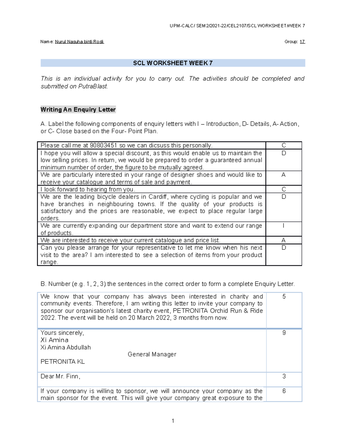 SCL WORKSHEET WEEK 7 - UPM-CALC/ SEM2/2021-22/CEL2107/SCL WORKSHEET ...