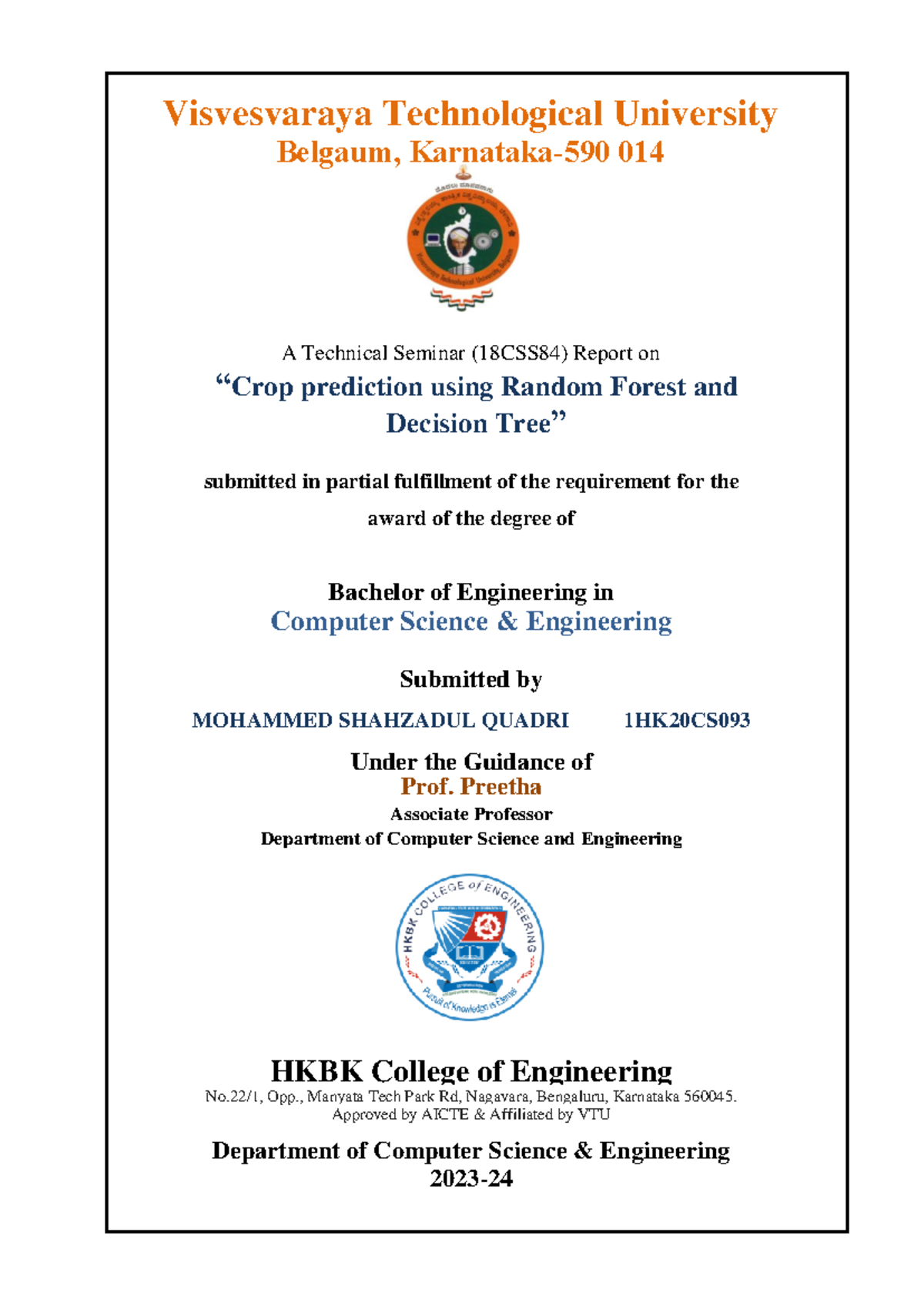 Tech sem Report - Visvesvaraya Technological University Belgaum ...