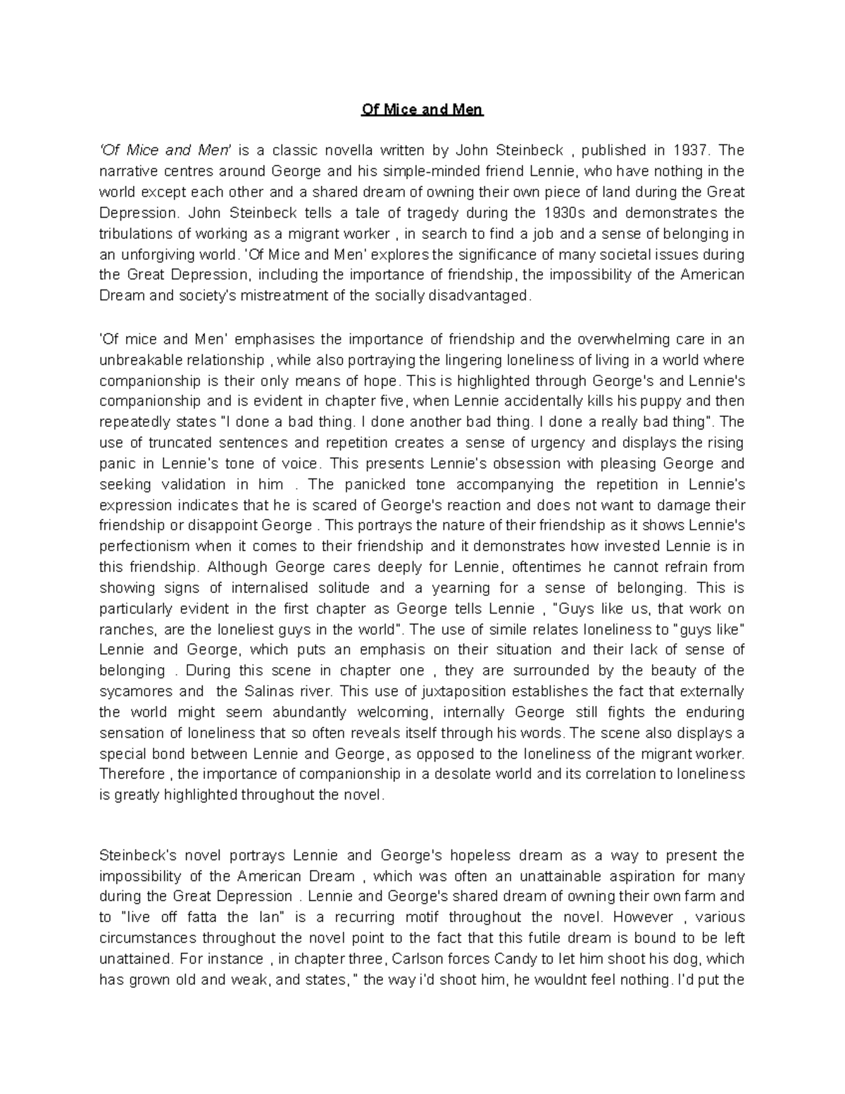 Of mice and men - Essay based on 'Of Mice and Men' literary analysis ...