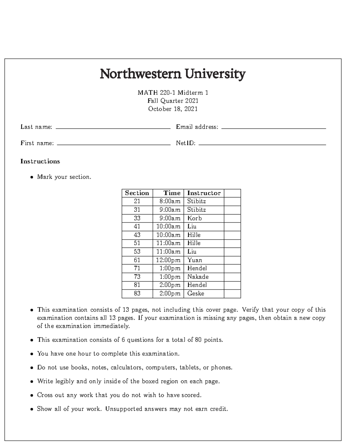 Practice Midterm 1 - MATH 220-1 Midterm 1 Fall Quarter 2021 October 18 ...