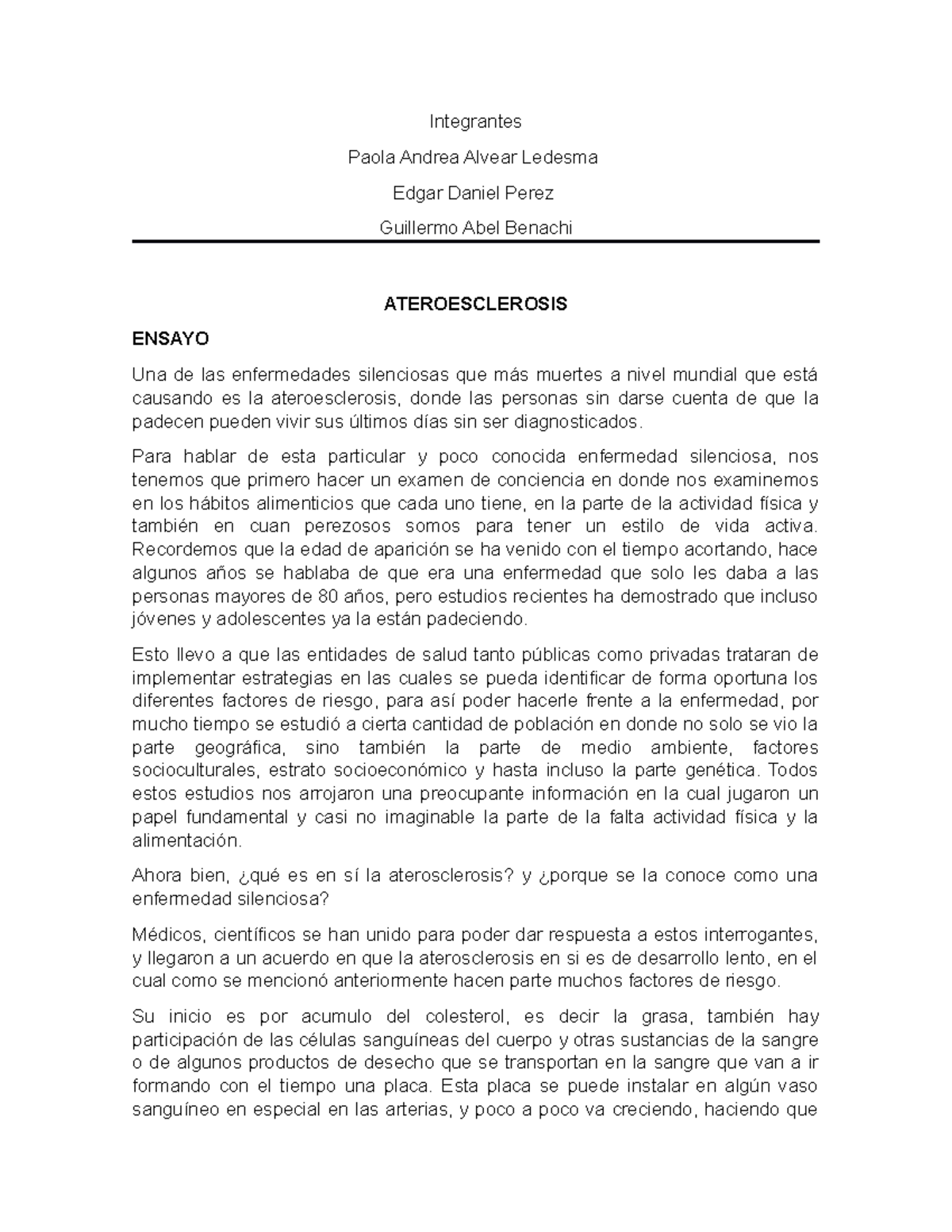 Ateroesclerosis - ok no - Integrantes Paola Andrea Alvear Ledesma Edgar ...