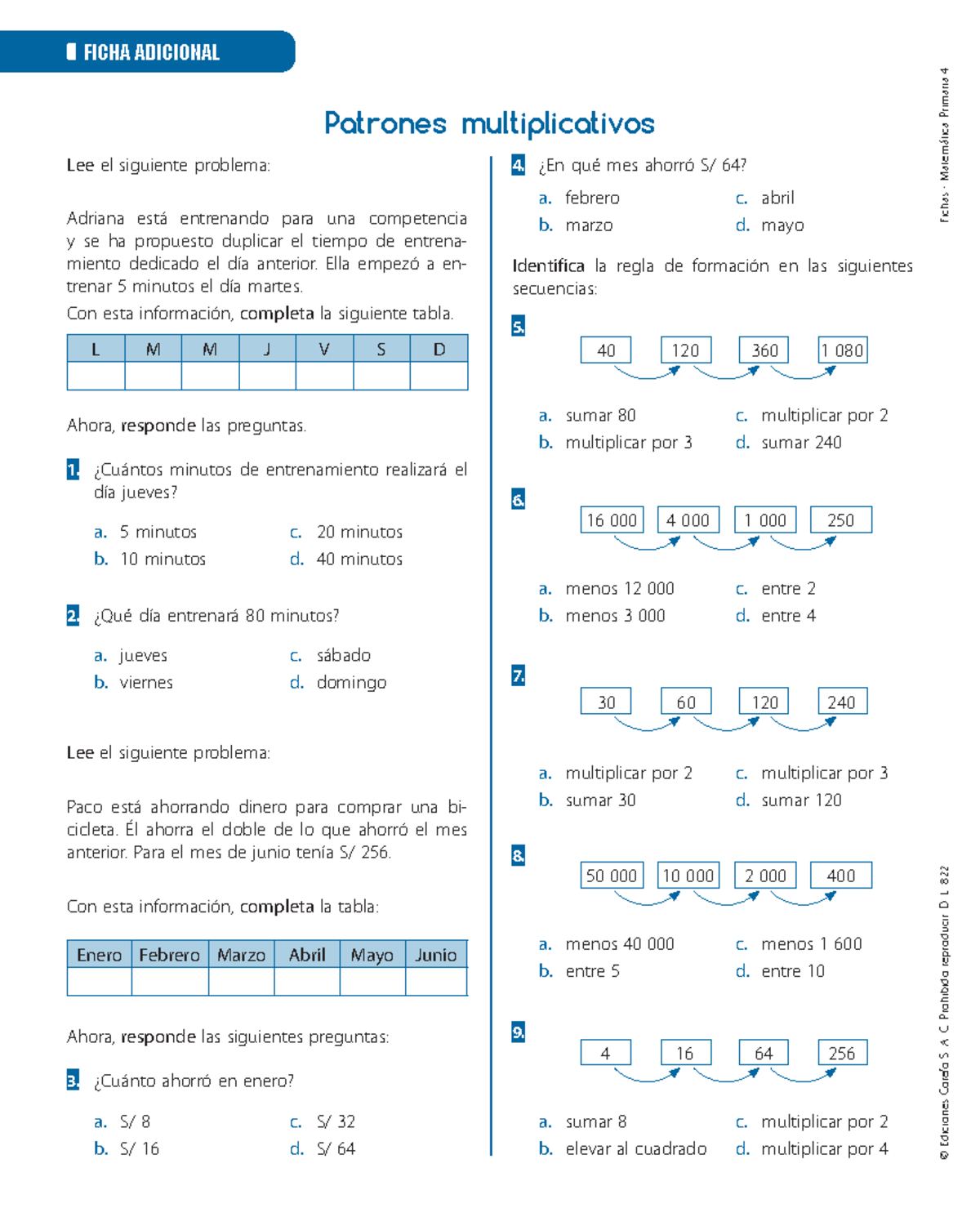 FA Patrones multiplicativos - Fichas - Matemática Primaria 4 © Ediciones Corefo S. A. C ...
