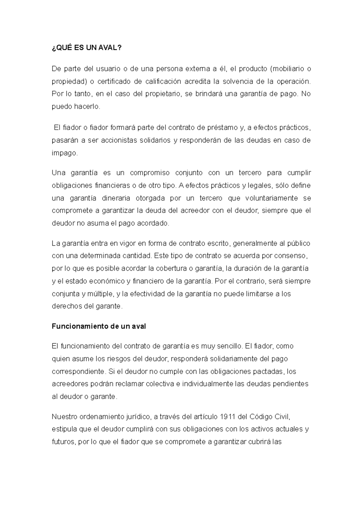 QUÉ ES UN AVAL - ... - ¿QUÉ ES UN AVAL? De parte del usuario o de una ...