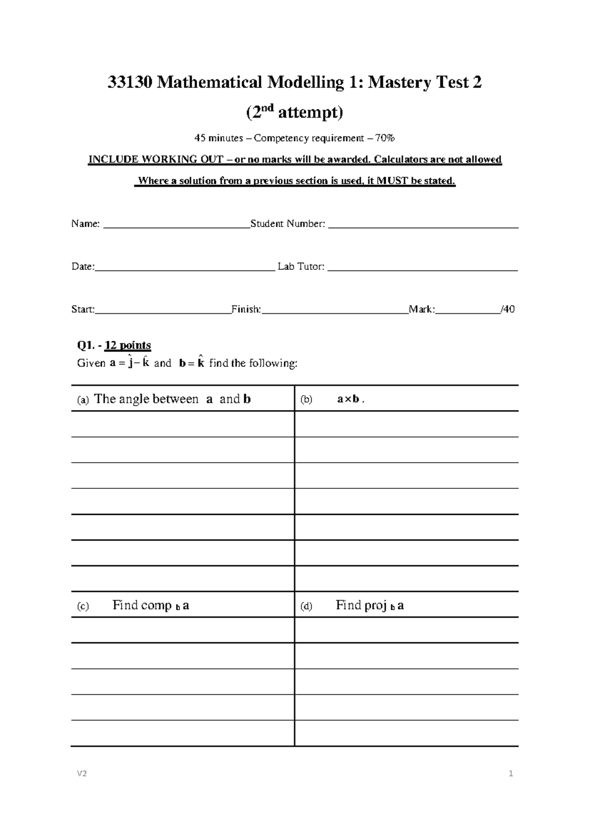 Mastery Test 2.2 - V2 1 33130 Mathematical Modelling 1: Mastery Test 2 ...