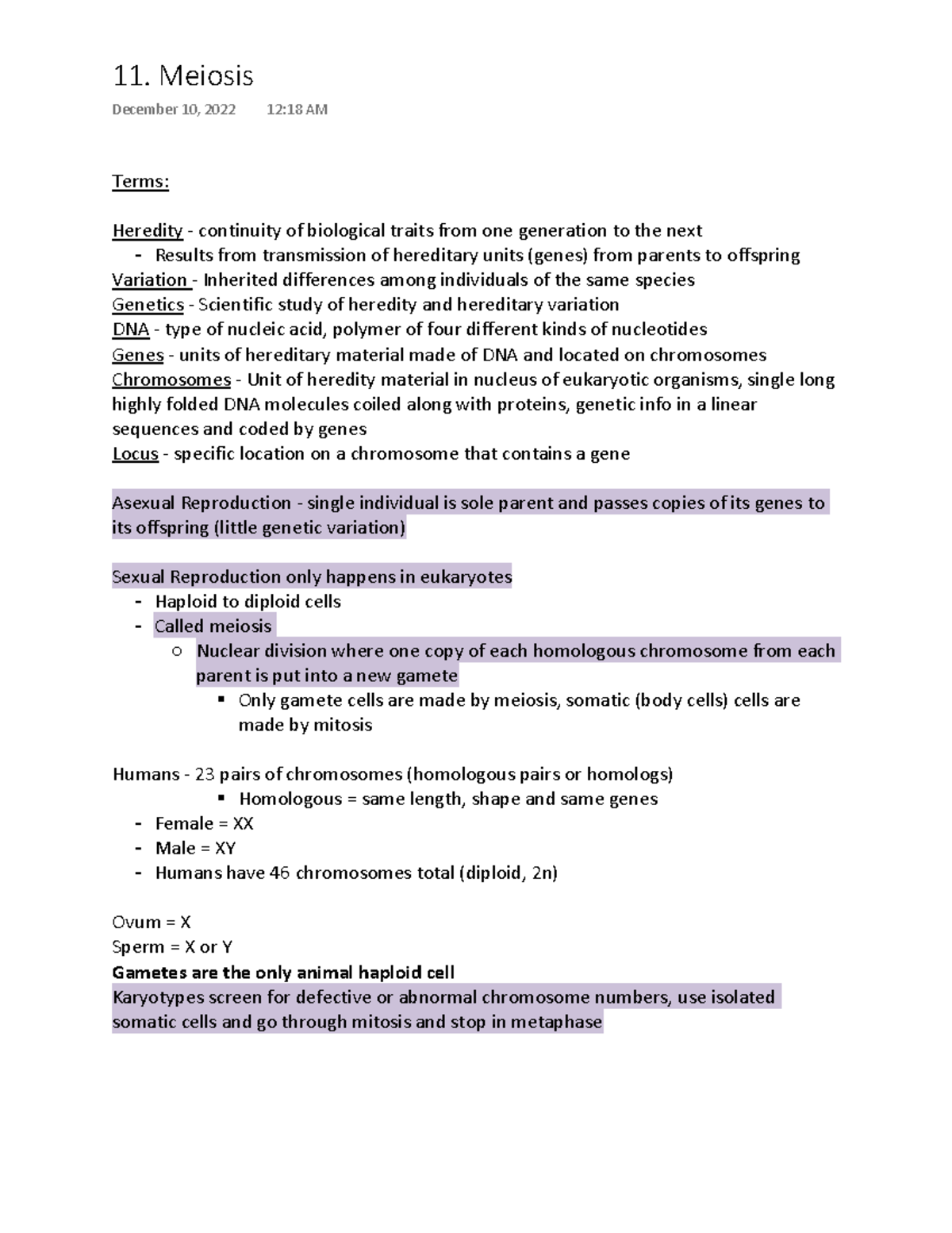 Meiosis notes - Terms: Heredity - continuity of biological traits from ...