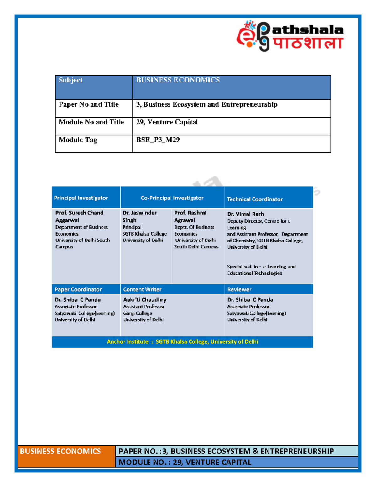 Venture Capital.Notes,pdf. - BUSINESS ECONOMICS PAPER NO. :3, BUSINESS ...