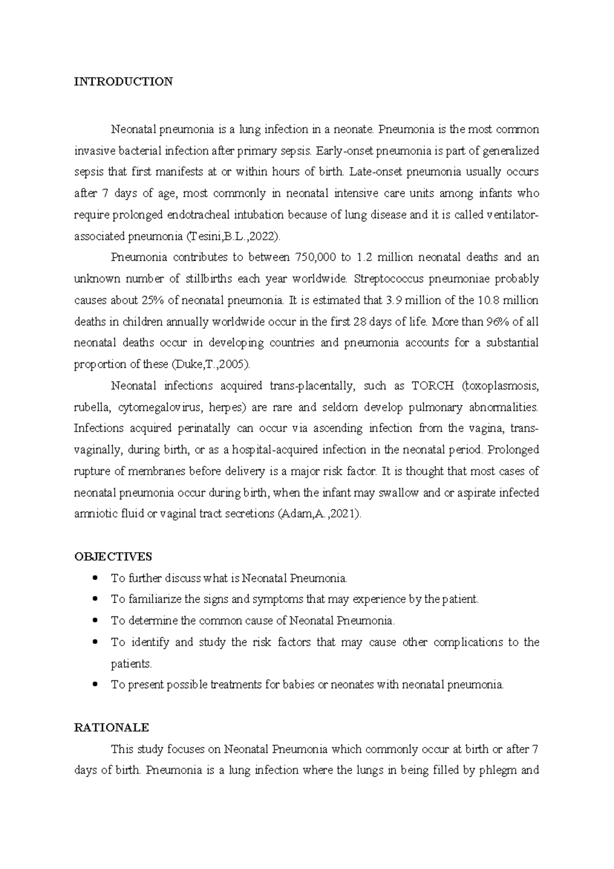 CASE STUDY IN NEONATAL PNEUMONIA - INTRODUCTION Neonatal pneumonia is a lung infection in a ...