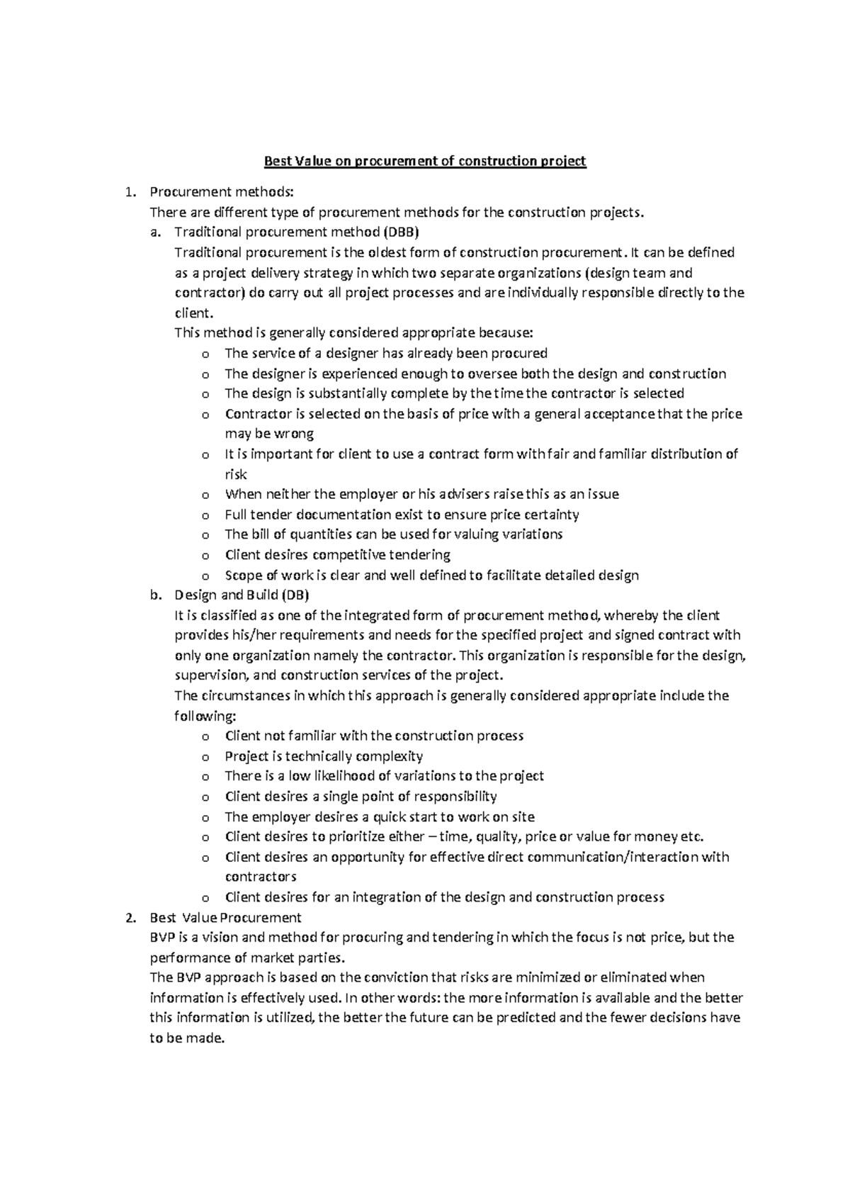 Assignment - project procurment - Best Value on procurement of construction project 1 ...