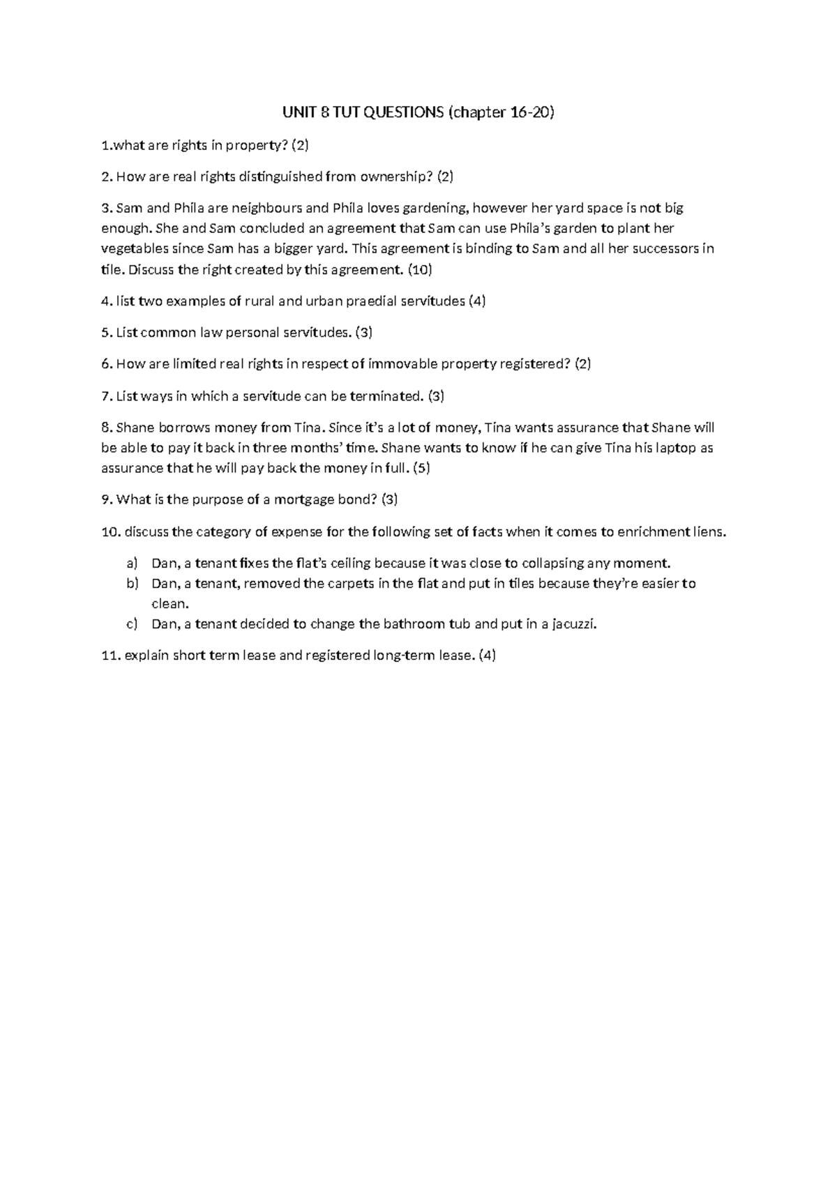 UNIT8 TUT 13 Oct 2022 - UNIT 8 TUT QUESTIONS (chapter 16-20) 1 are ...