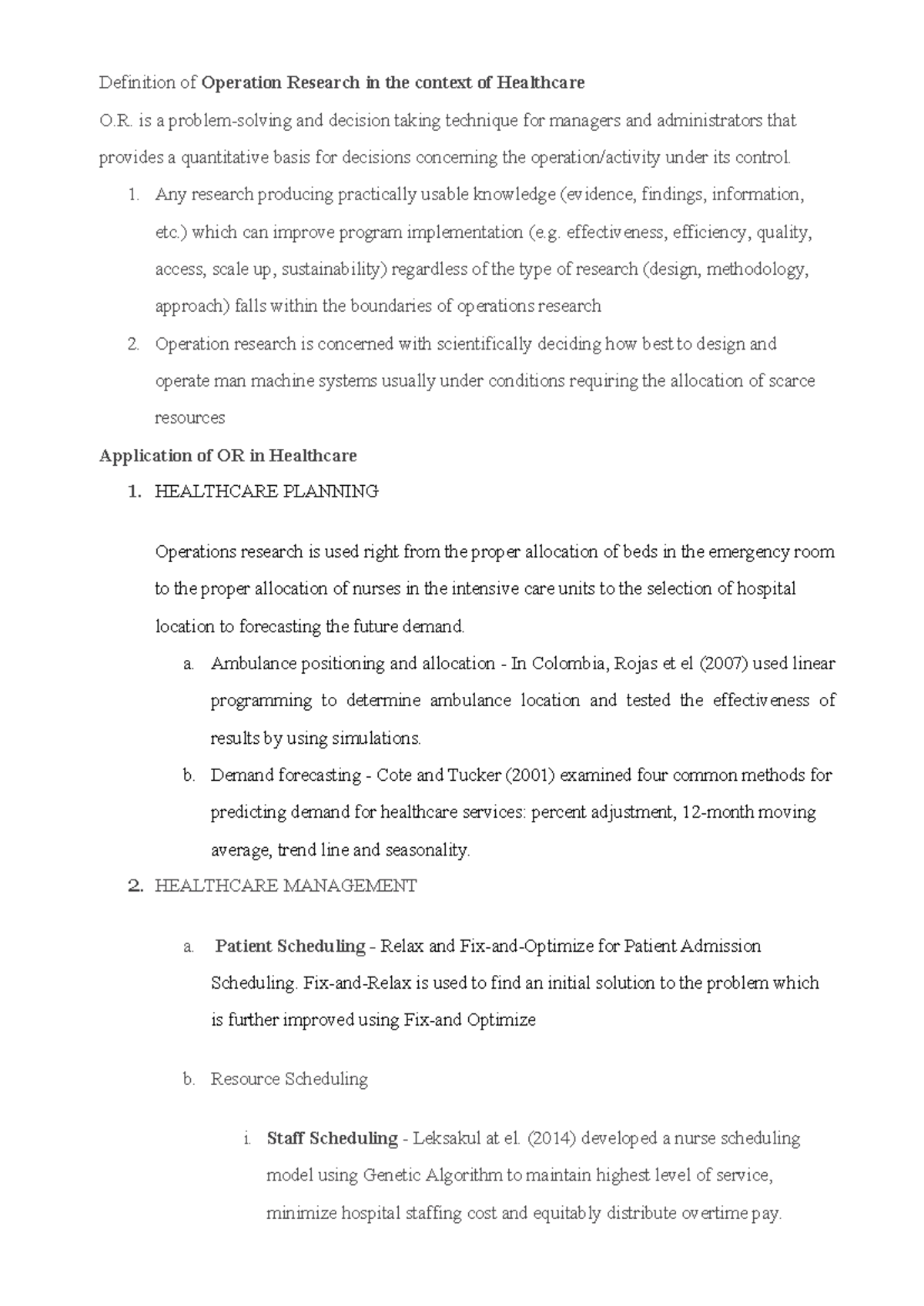 OR in HC - Definition of Operation Research in the context of ...