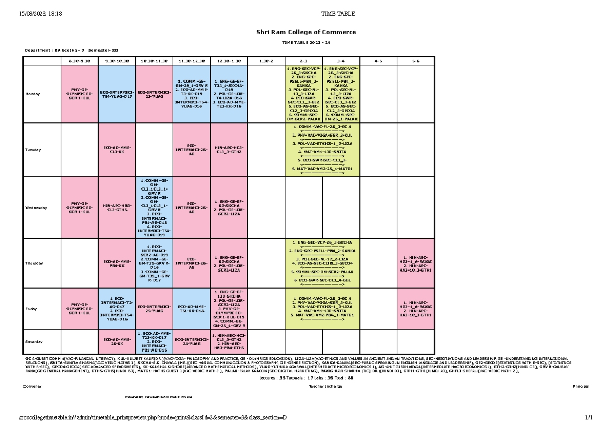 3 D -TIME Table - 15/08/2023, 18:18 TIME TABLE - Studocu