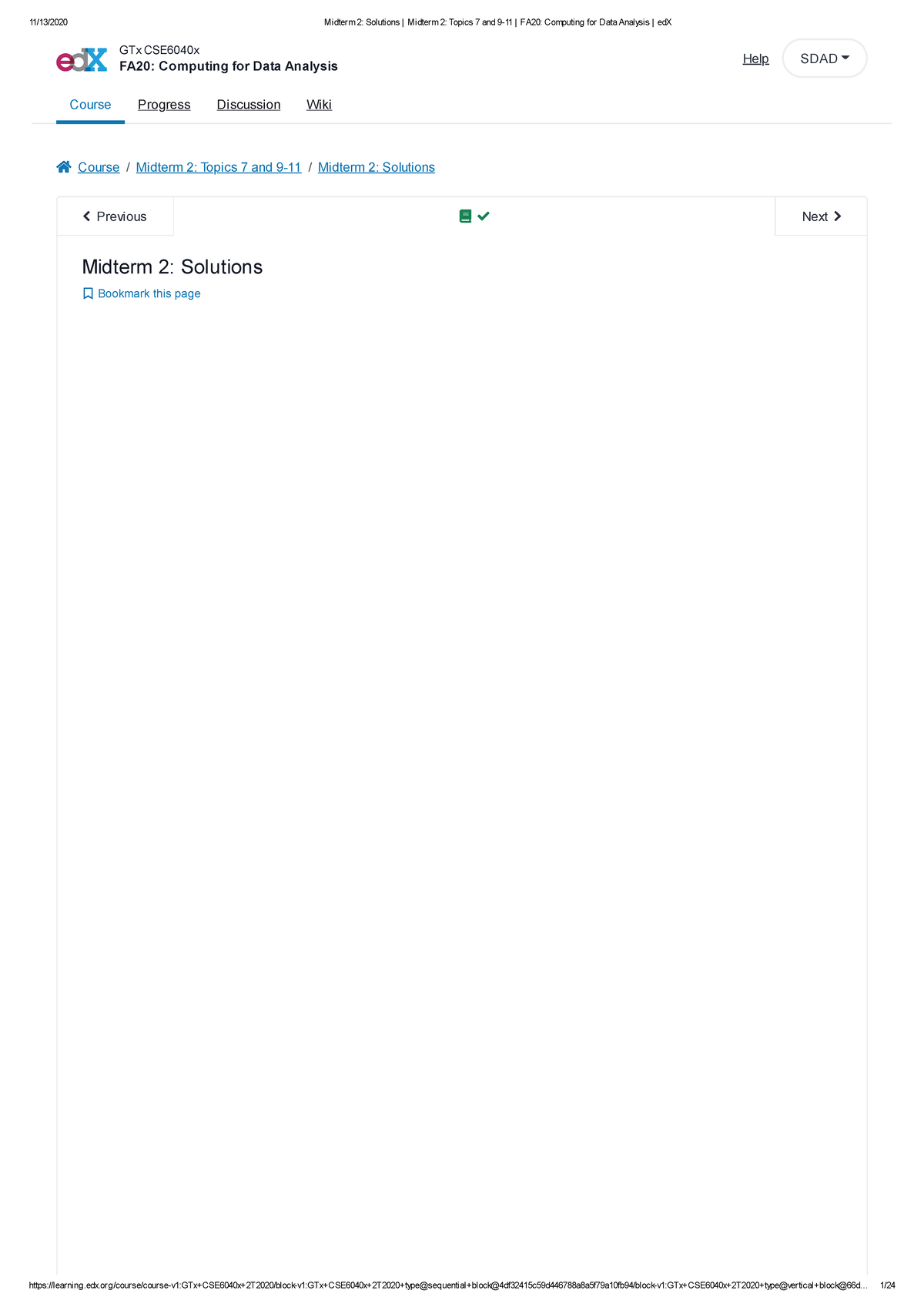 Midterm 2 Solutions Midterm 2 Topics 7 and 9-11 FA20 Computing for Data Analysis - - Studocu