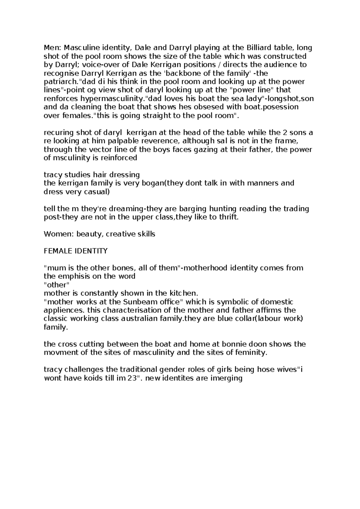 The castle tution notes - Men: Masculine identity, Dale and Darryl ...