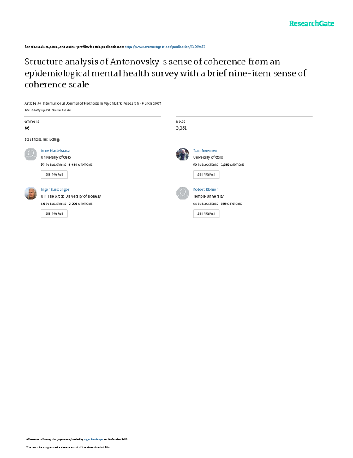 Structure analysis of Antonovskys sense of cohere - See discussions, stats, and author profiles ...