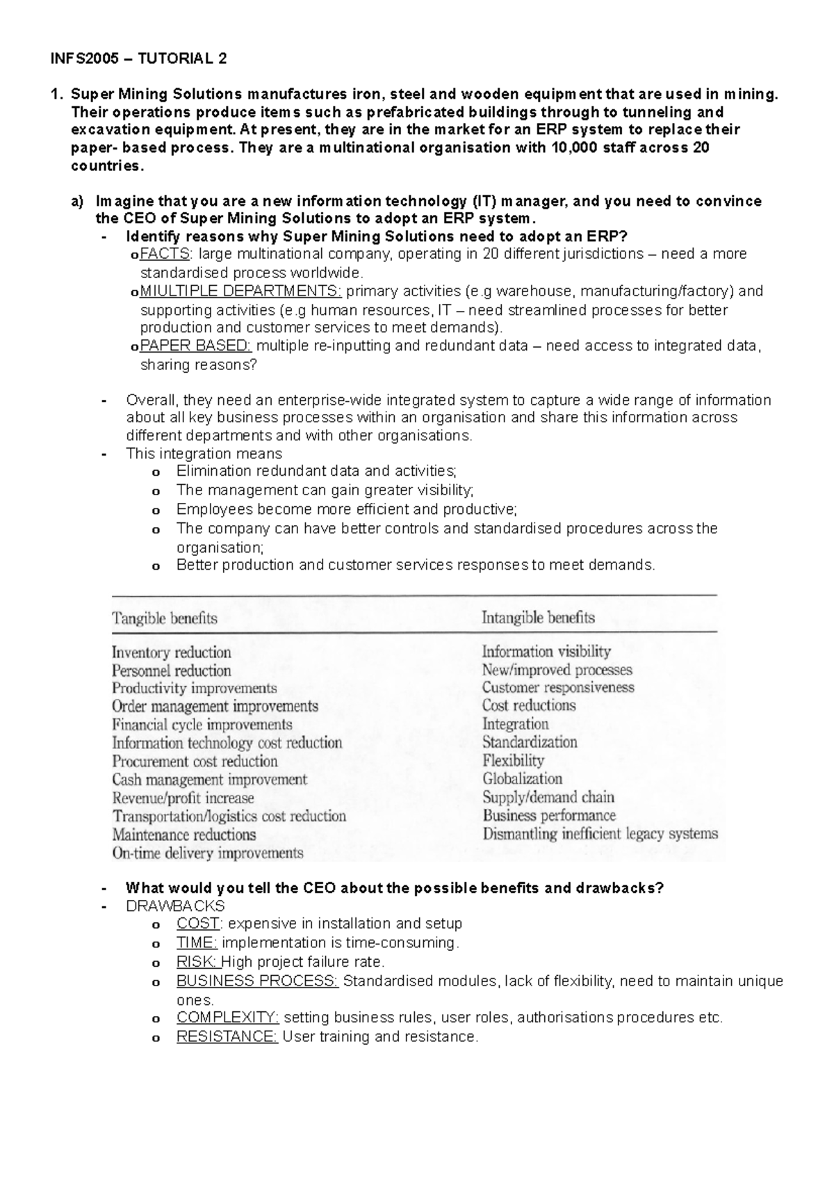 Information Systems 2005 Tutorial 2 Answers - INFS2005 – TUTORIAL 2 1. Super Mining Solutions ...