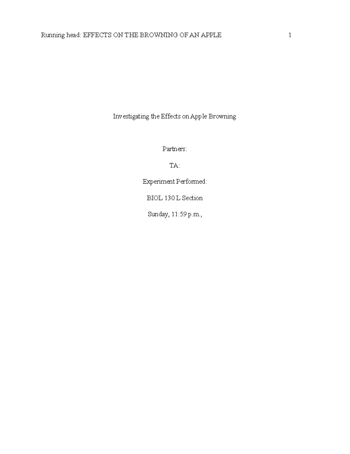 Browning Apple Lab - Bio152 - U of T - Studocu