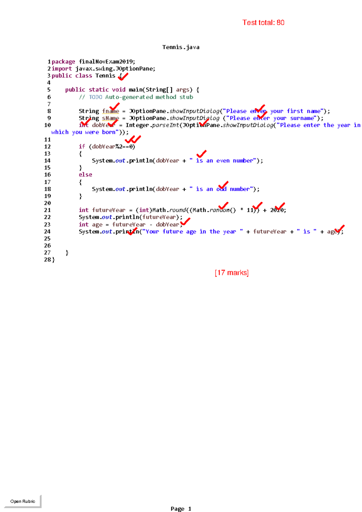 Final 2019 November Exam Model Answers - Tennis 1 package ...