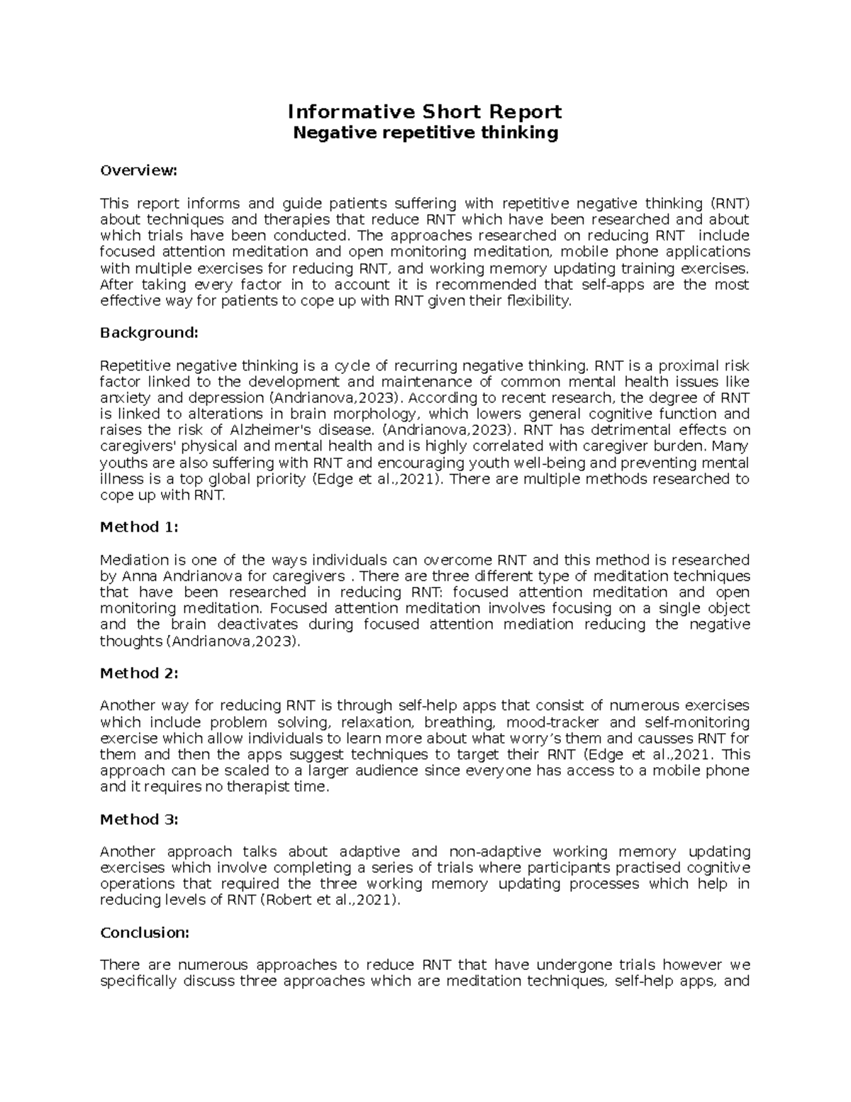 Informative Short Report edited - Informative Short Report Negative ...