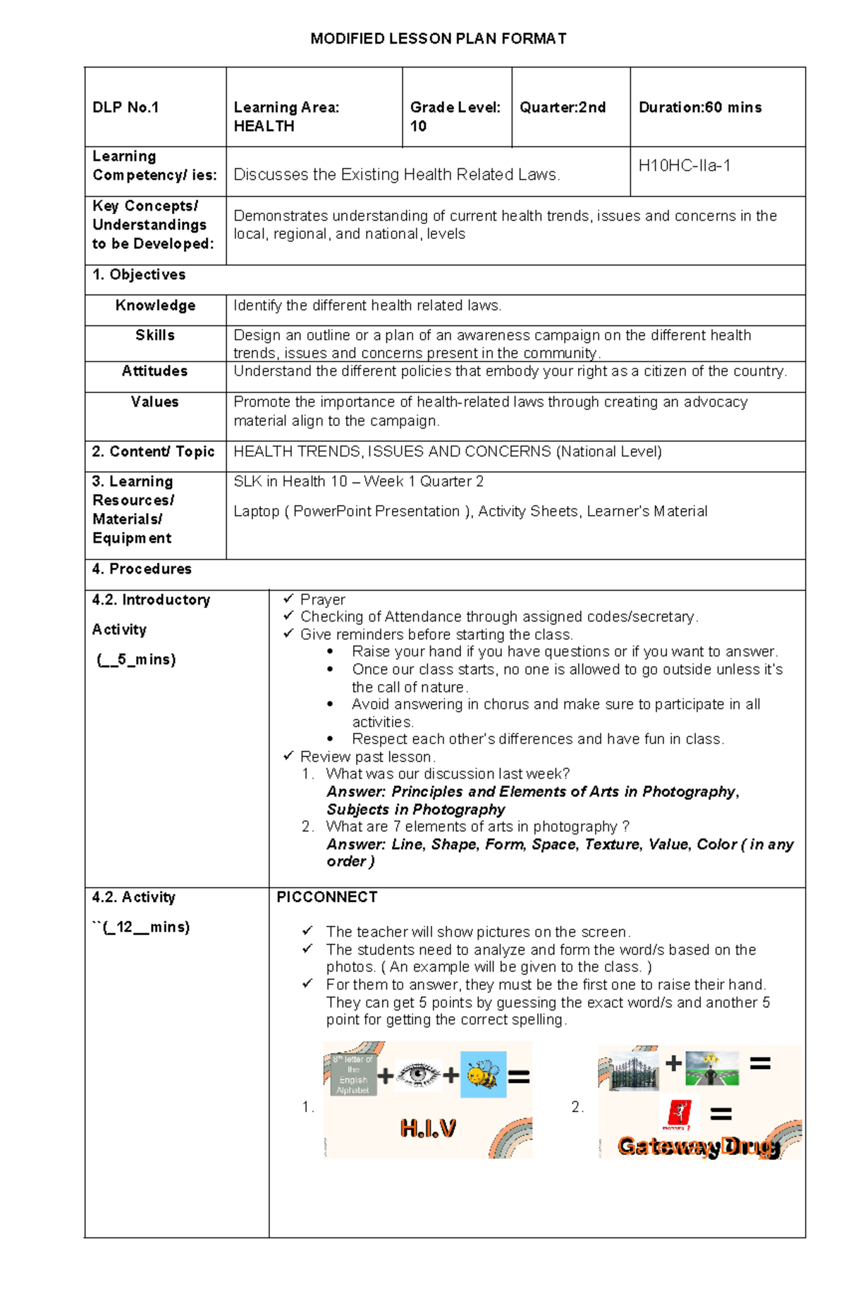 DLP Arts 2nd COT - MODIFIED LESSON PLAN FORMAT DLP No Learning Area ...