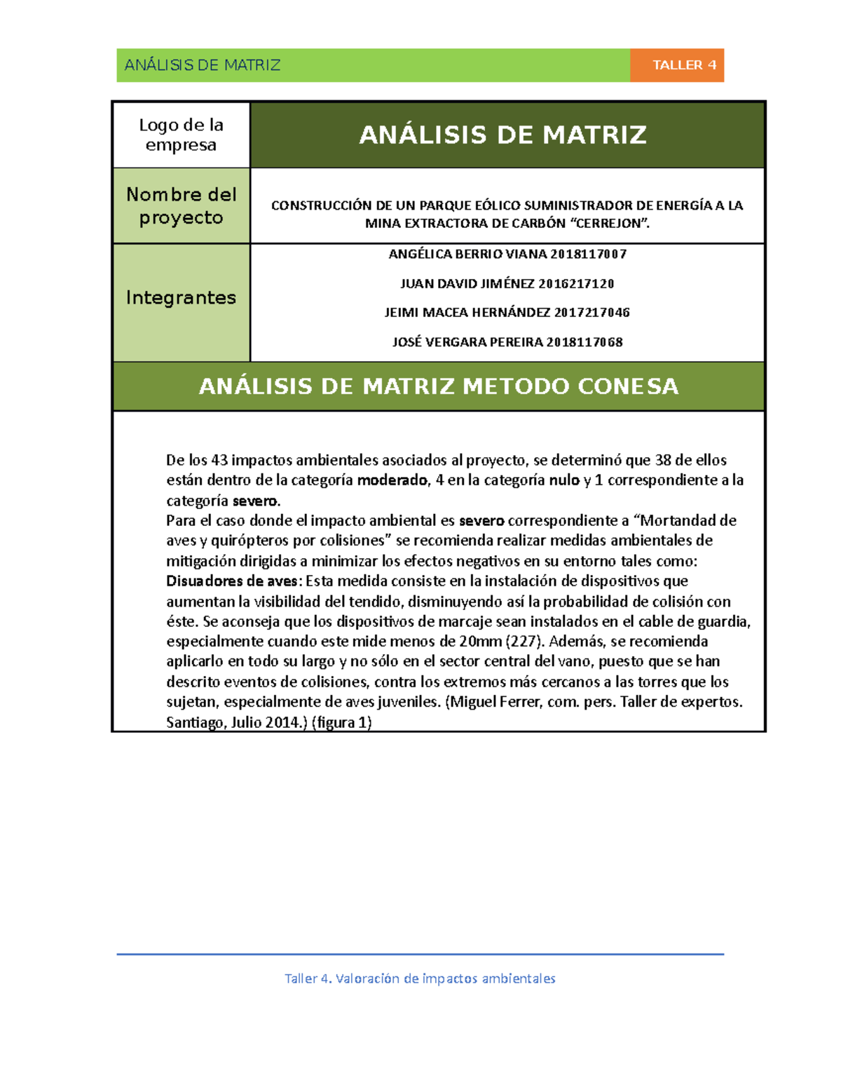 Análisis DE Matriz-1 - adgasdgasdgagh - ANÁLISIS DE MATRIZ TALLER 4 ...