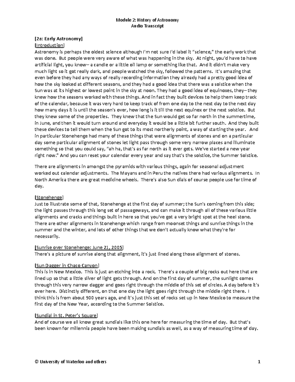 SCI 238 Module 02 transcript - Audio Transcript [2a: Early Astronomy] [Introduction] - Studocu