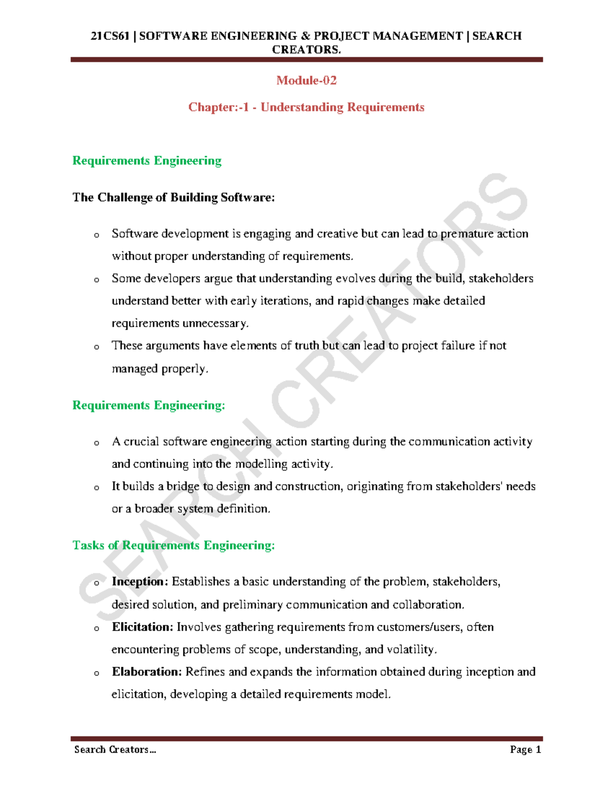 21CS61 Module-02 Software Engineering & PM Search Creators - CREATORS ...