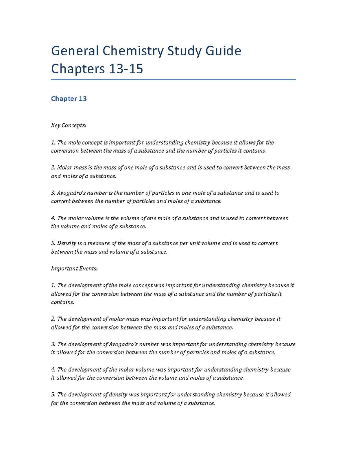 General Chemistry Study Guide Chapters 13-15 - General Chemistry Study ...