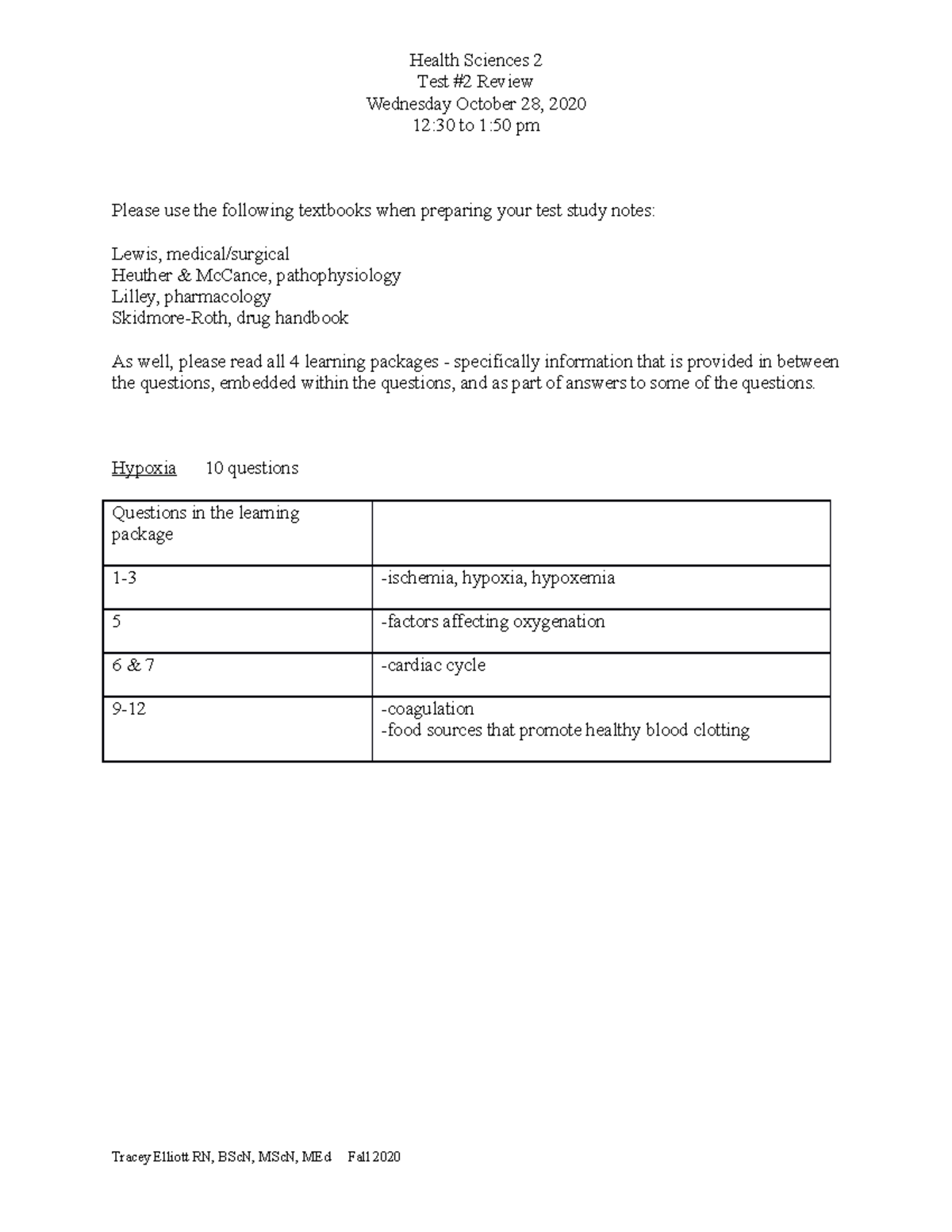 Review Test #2 - Health Sciences 2Test #2 Review Wednesday October 28 ...