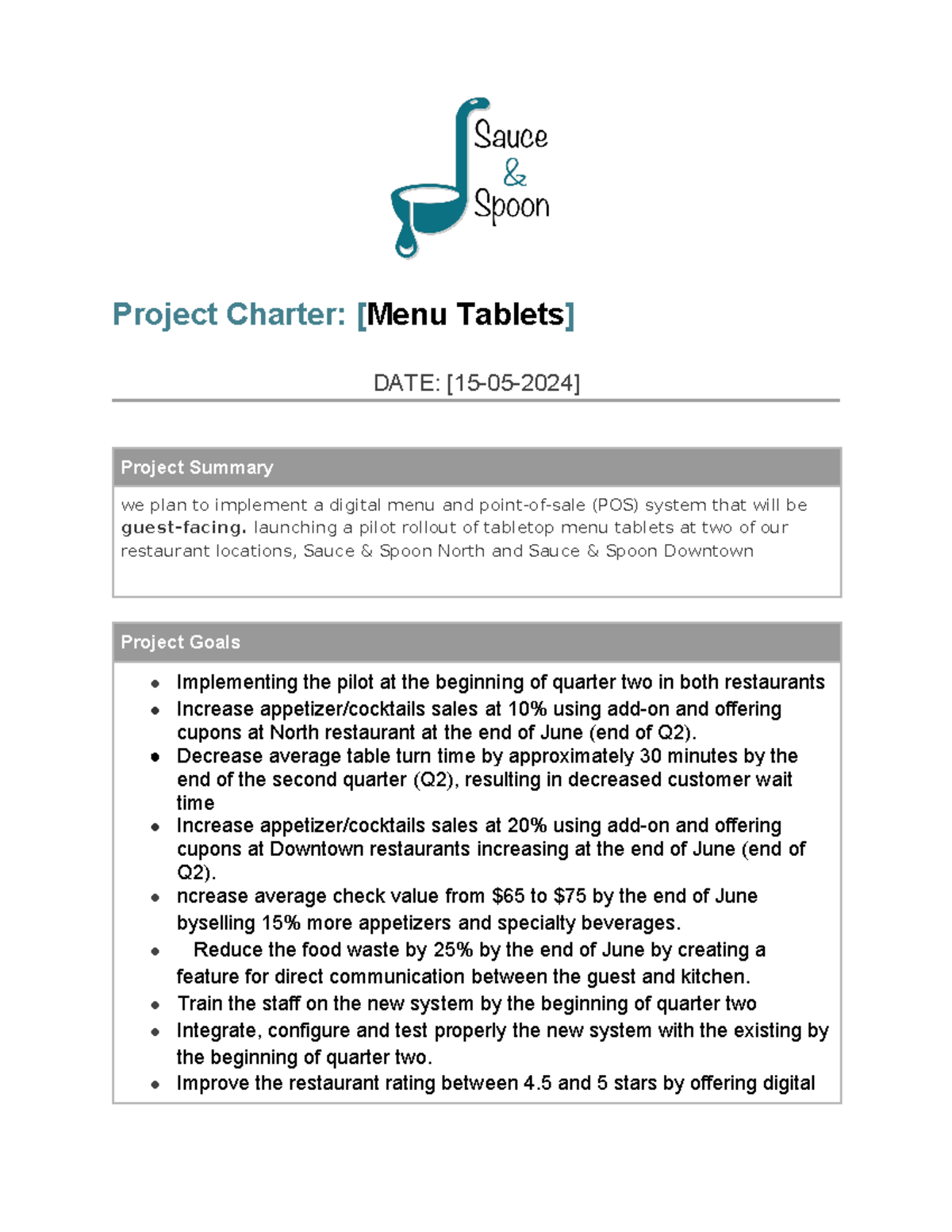 Activity-Template -Project-Charter - Project Charter: [Menu Tablets] DATE: [15-05-2024] Project ...