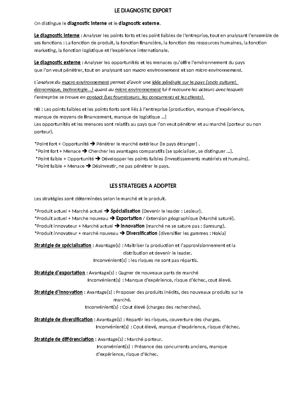 Resume module marketing international tsc ofppt - LE DIAGNOSTIC EXPORT ...