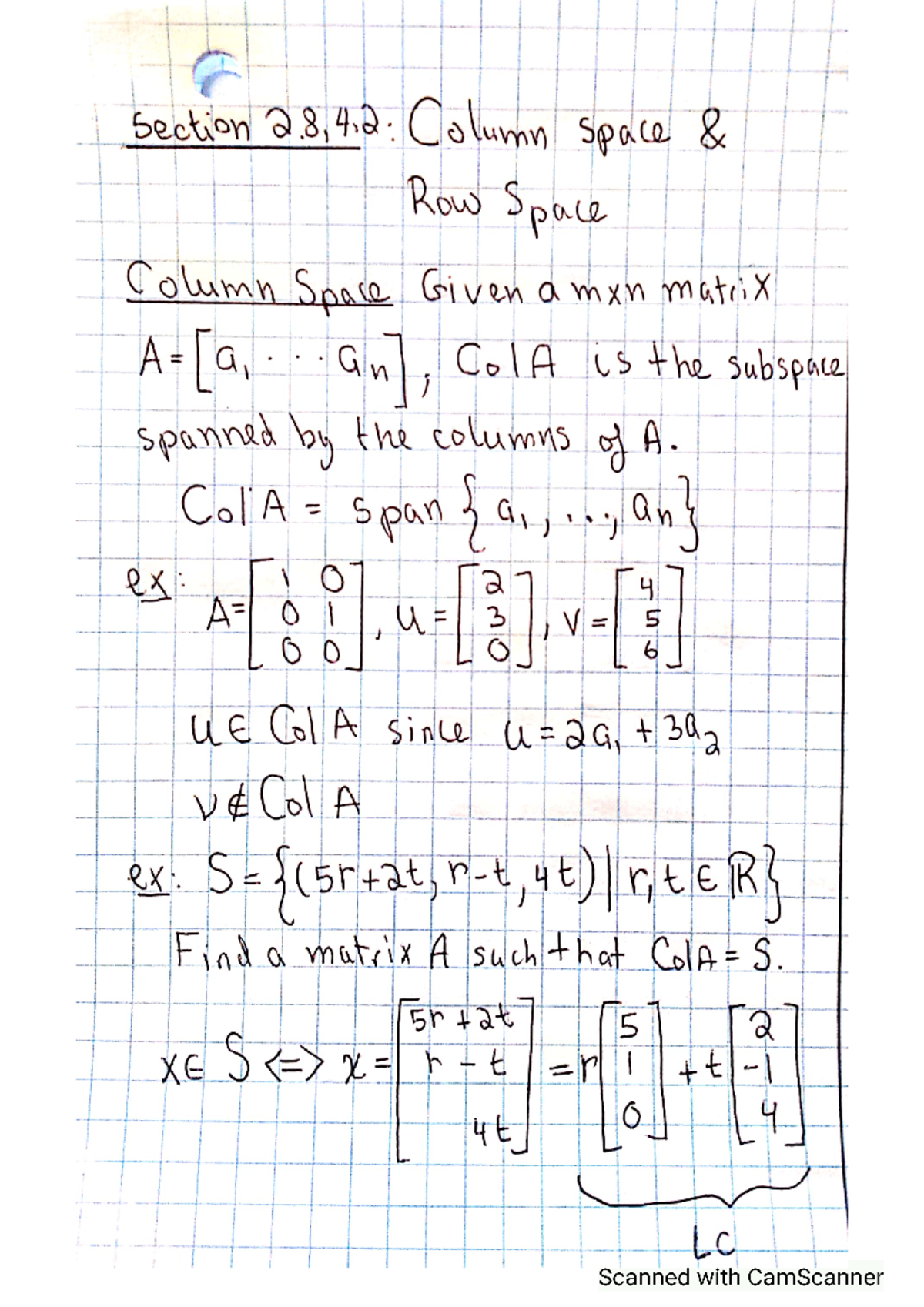 Column And Null Spaces Section 242 Column Space Row Space Column Space Given A Mxn Matrix