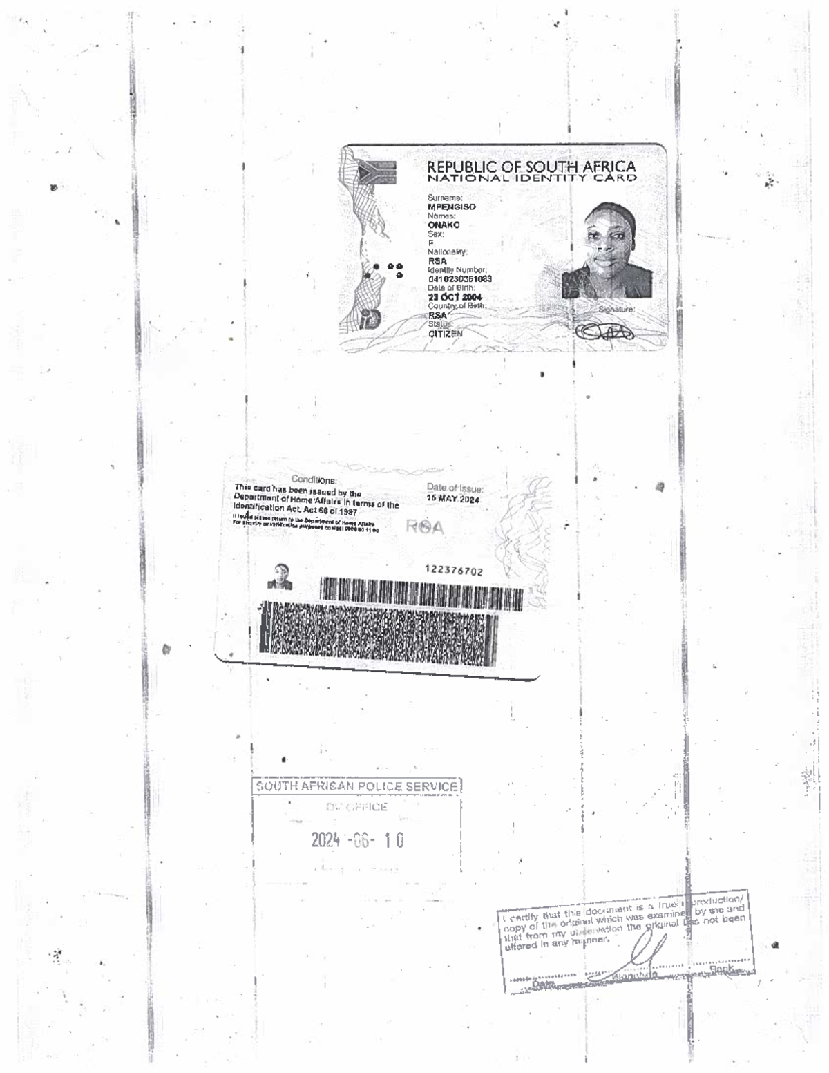 Onako ID - I want to improve my studies - REPUBLIC OF SOUTH AFRICA ...